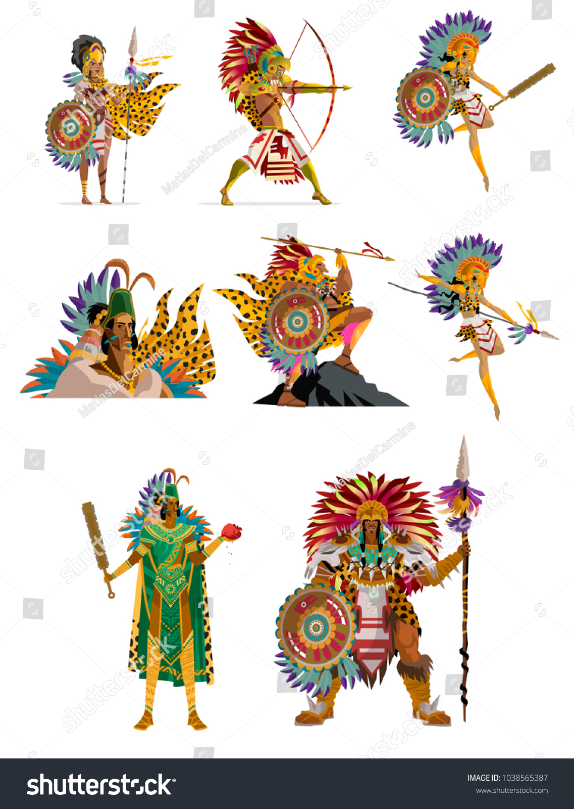 Aztec Warriors Collection Stock Vector (Royalty Free) 1038565387 ...