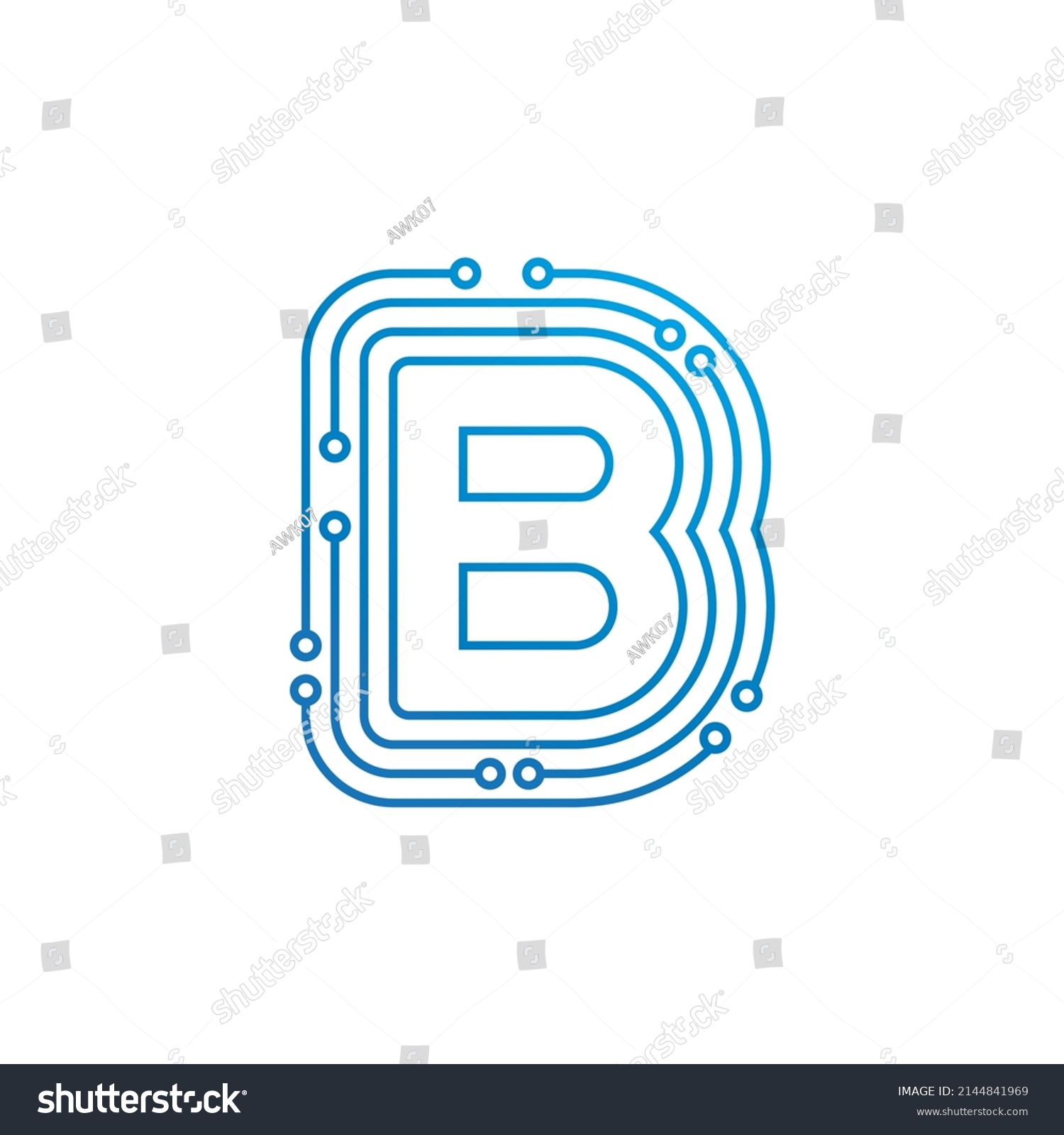 B Initial Letter Circuit Technology Illustration Stock Vector (Royalty ...