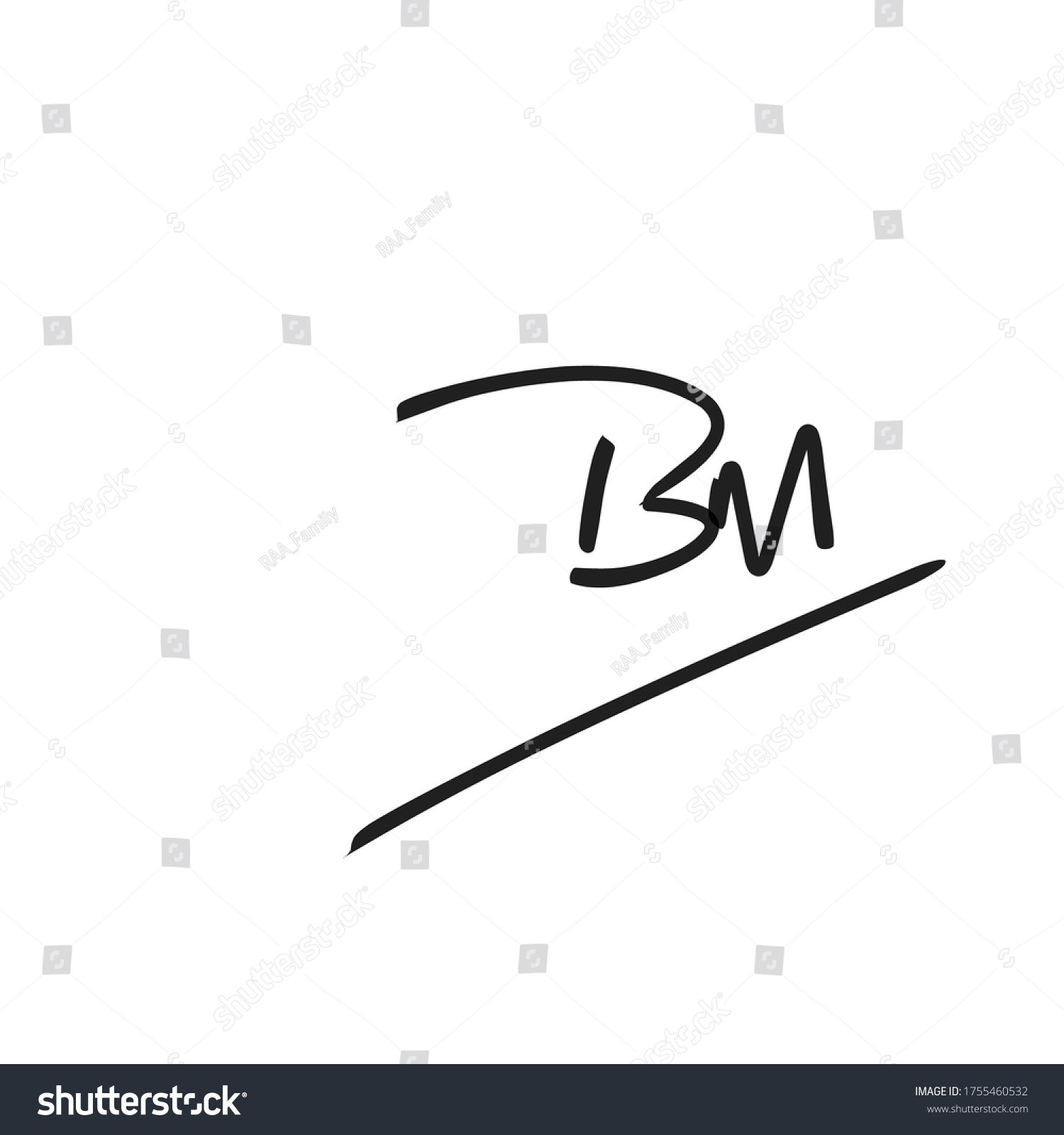 B M Bm Initial Logo Handwriting Stock Vector (Royalty Free) 1755460532