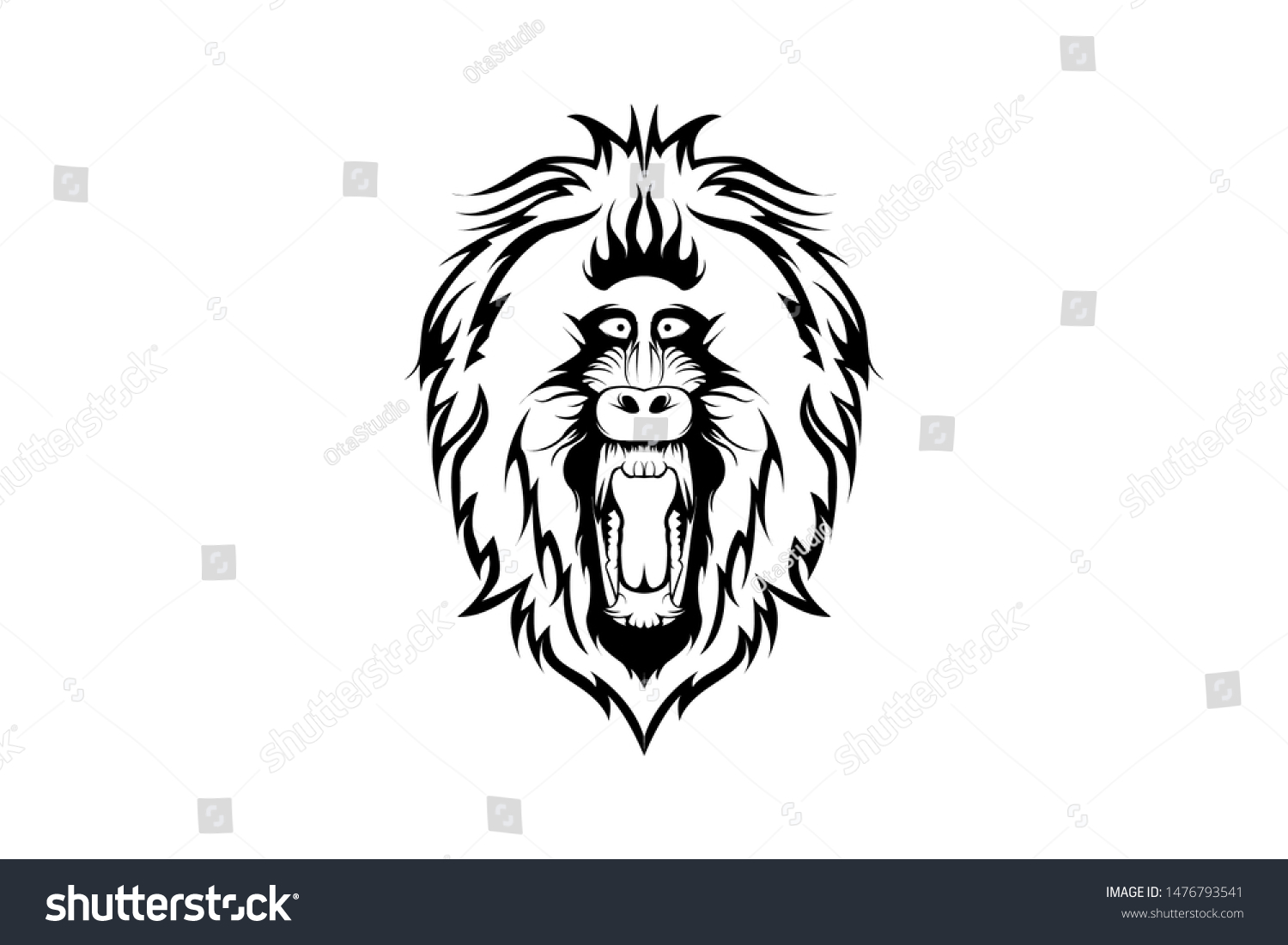 Baboon Angry Face Vector Line Art Stock Vector (Royalty Free) 1476793541