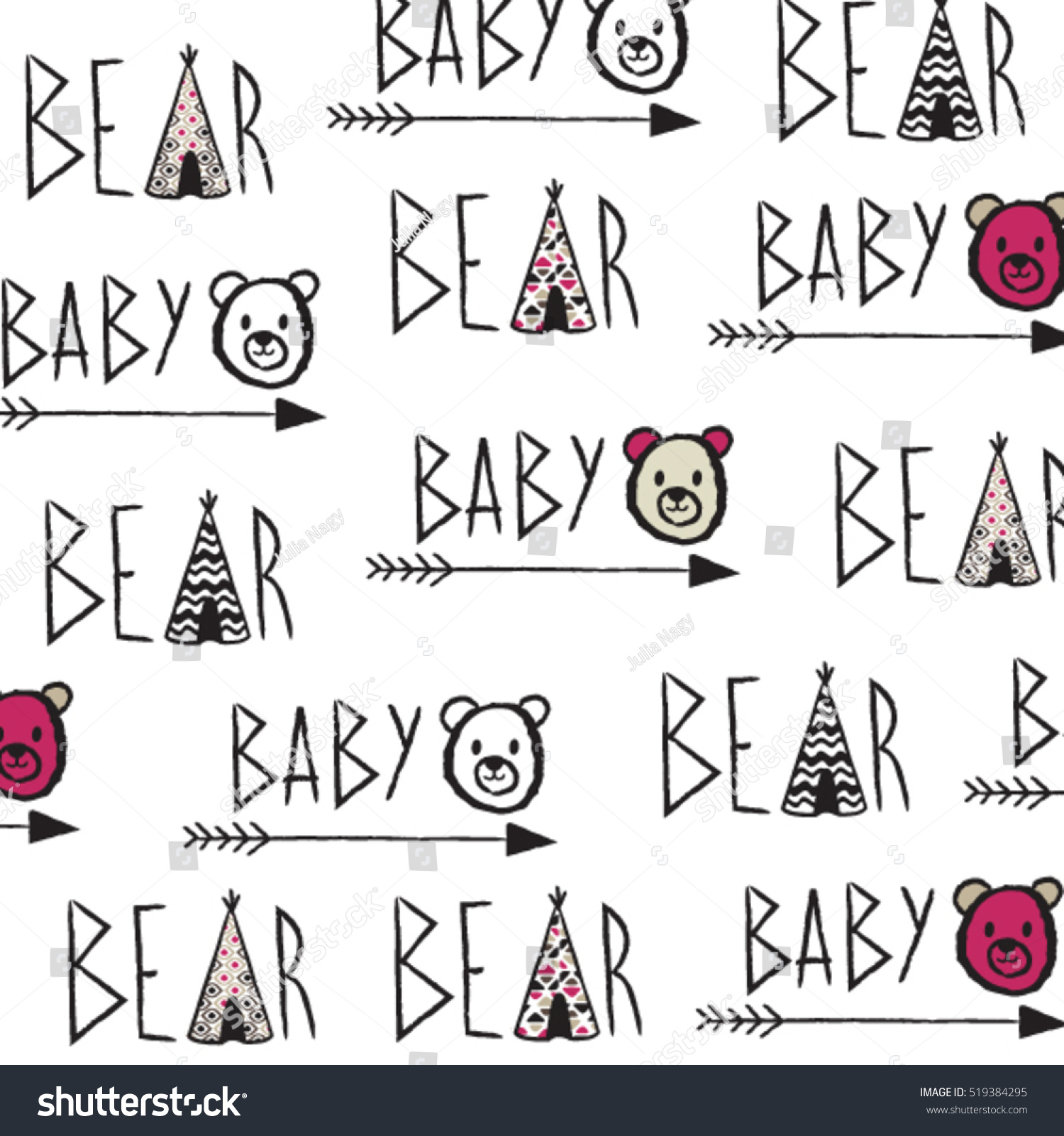 Baby Bear Pattern On White Background Stock Vector (Royalty Free) 519384295