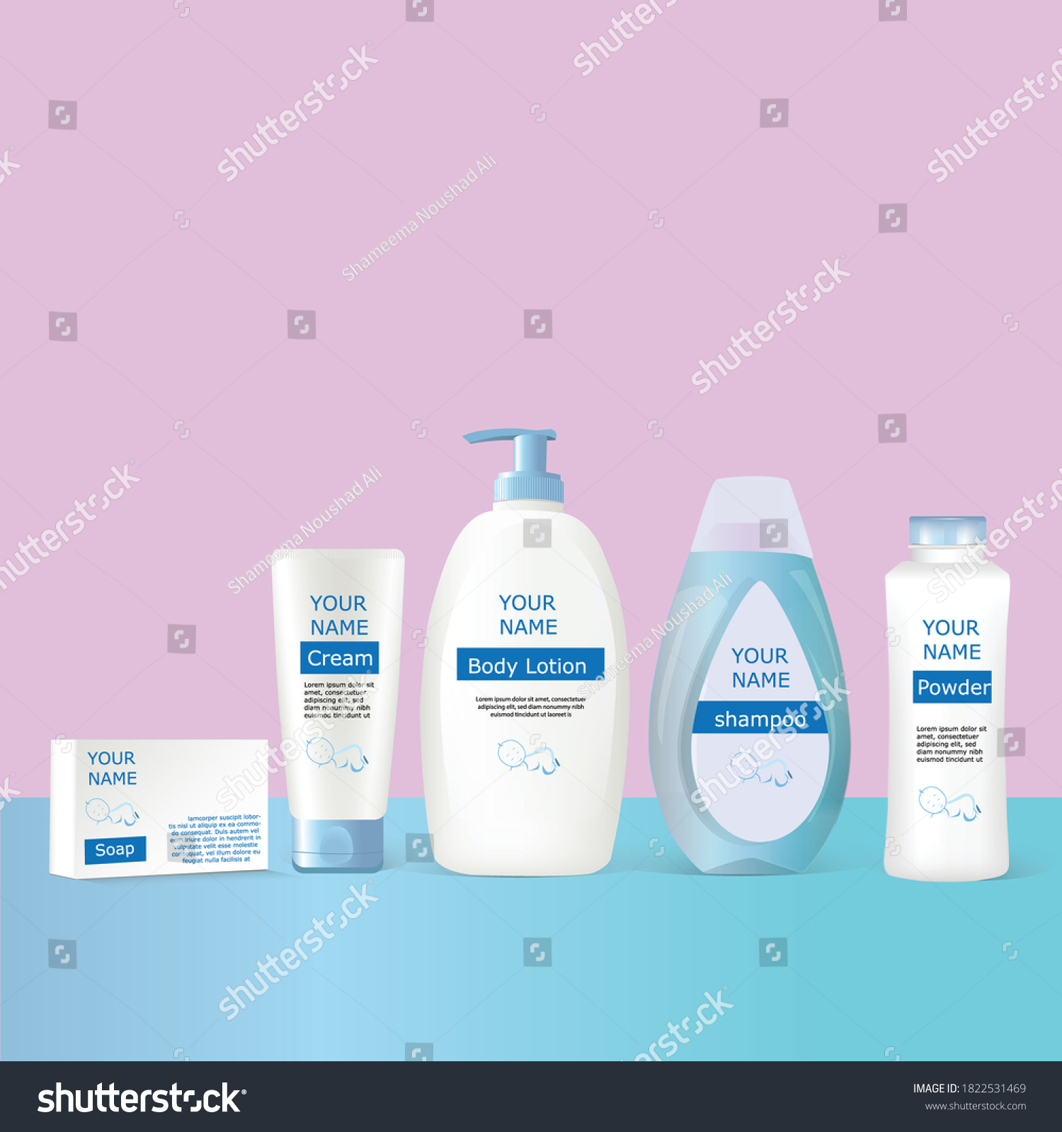 Baby Essentials Vector Mock Stock Vector (Royalty Free) 1822531469