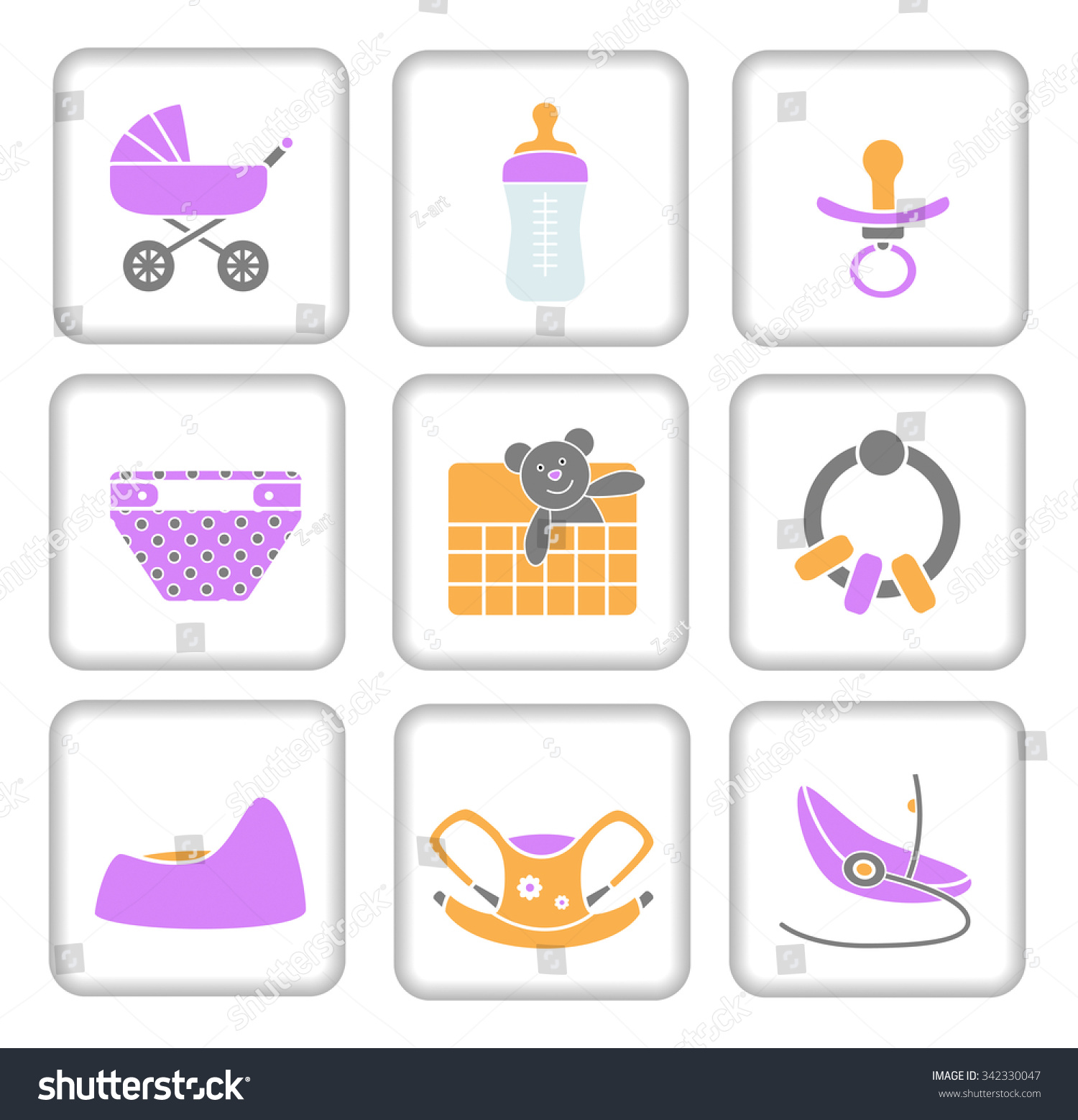 Baby Items Icon Set Stock Vector (Royalty Free) 342330047 | Shutterstock