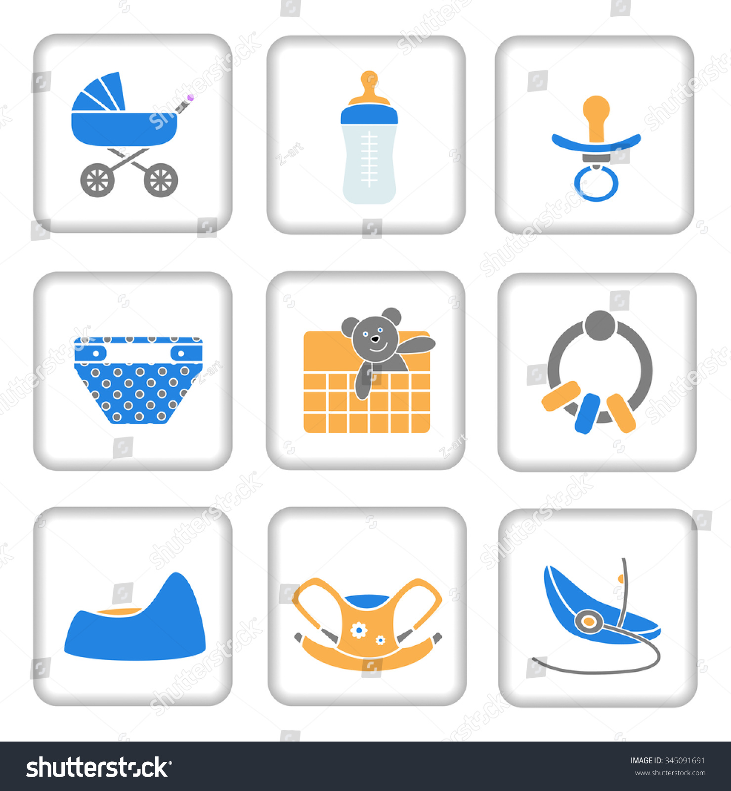 Baby Items Icon Set Stock Vector (Royalty Free) 345091691