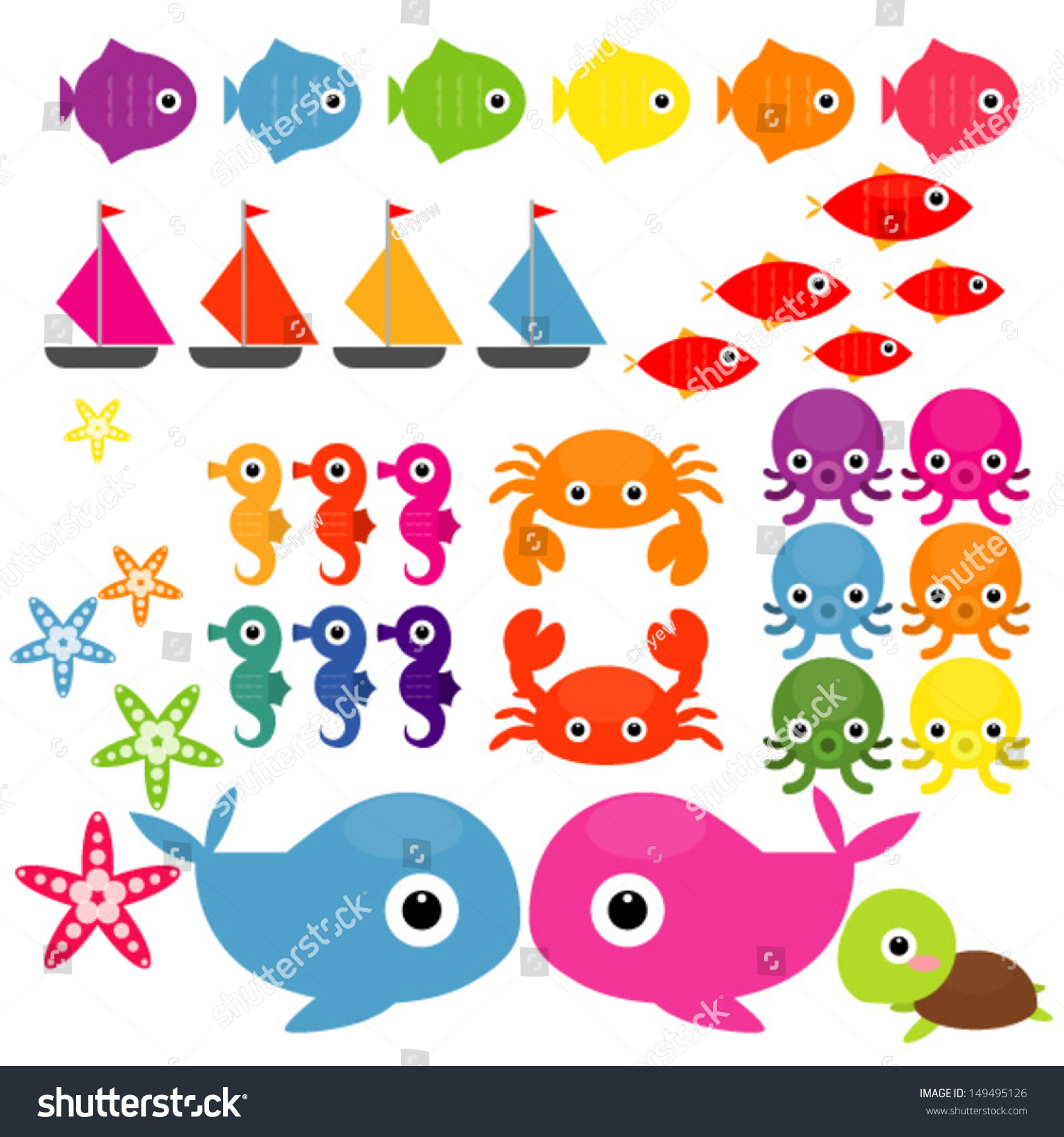 Baby Sea Creatures Stock Vector (Royalty Free) 149495126 - Shutterstock