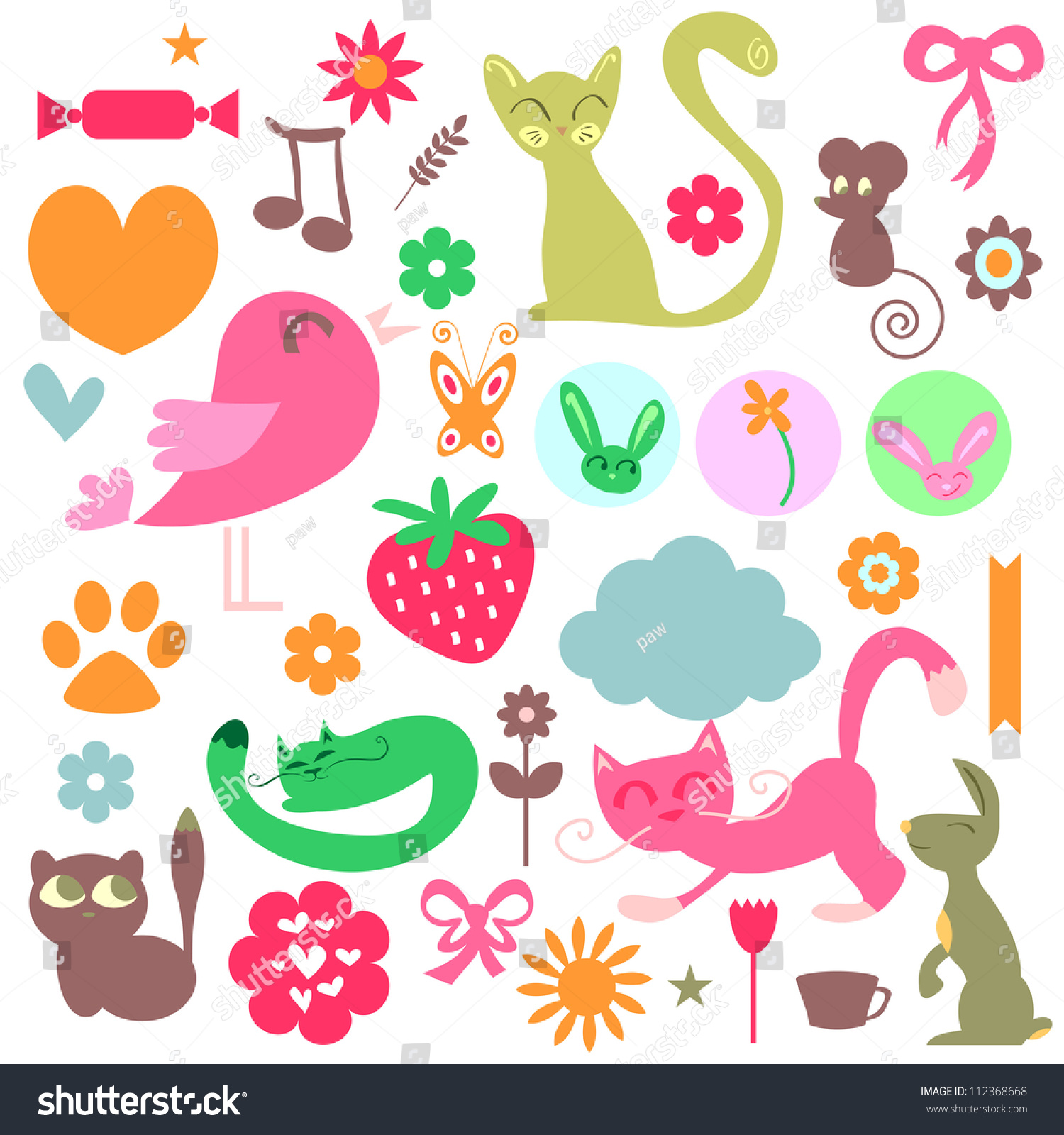 Babyish Elements Cute Animals Objects Set Stock Vector (Royalty Free ...