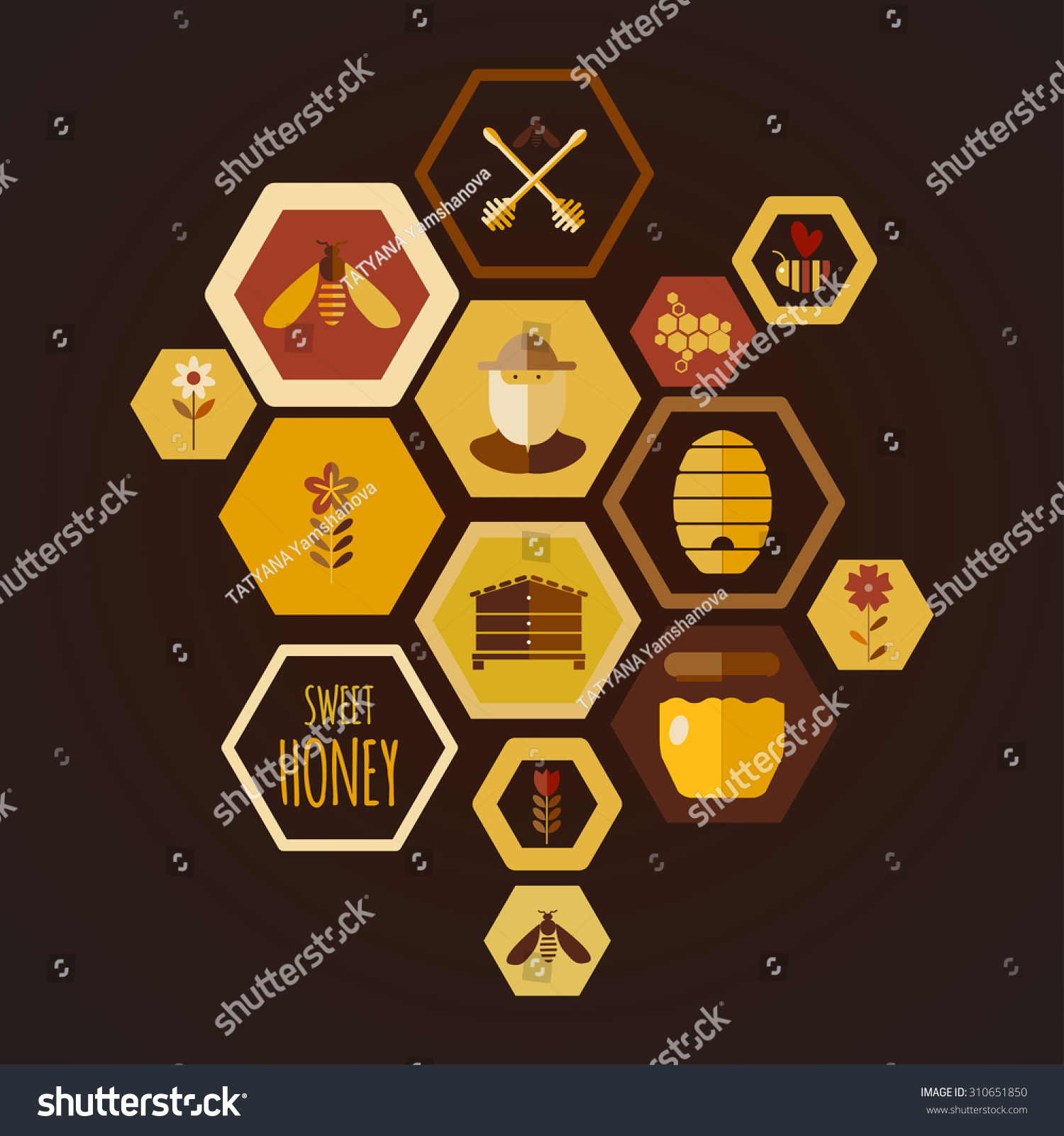 Background Design Honey Bee Objects Stock Vector (Royalty Free) 310651850