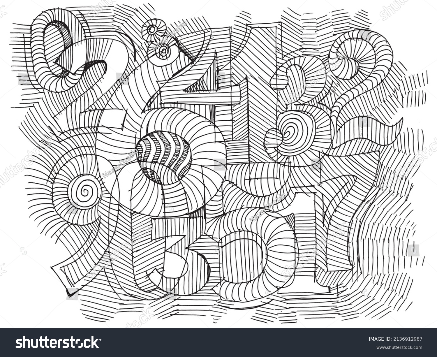Background Line Drawing Figures Numbers 1 Stock Vector (Royalty Free ...