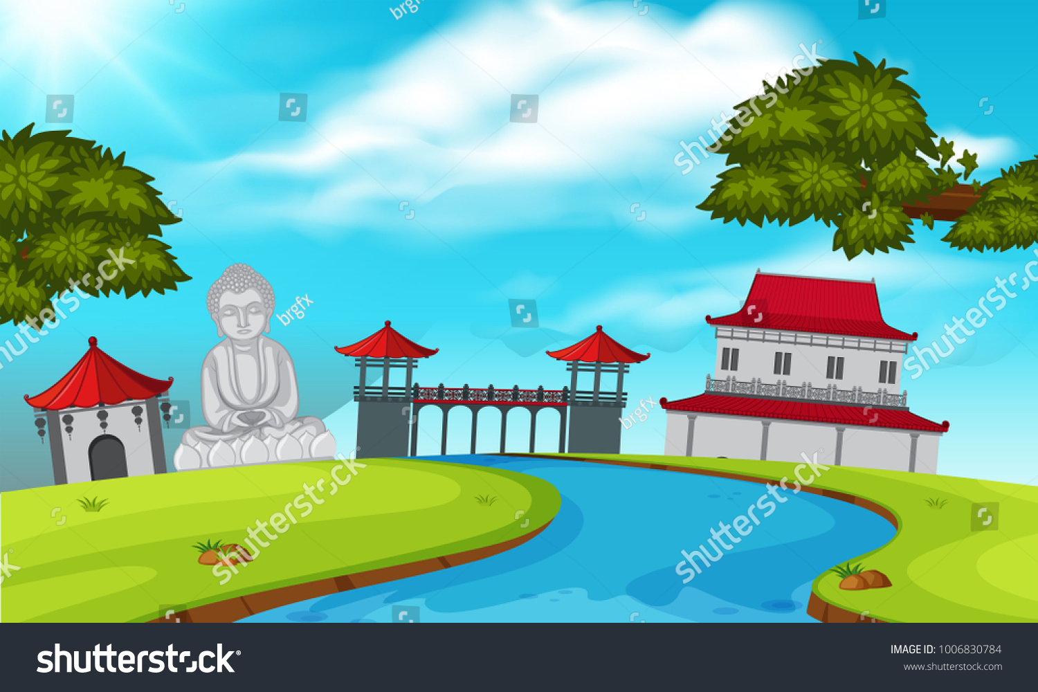 Background Scene Japanese Temple Illustration Stock Vector (Royalty ...