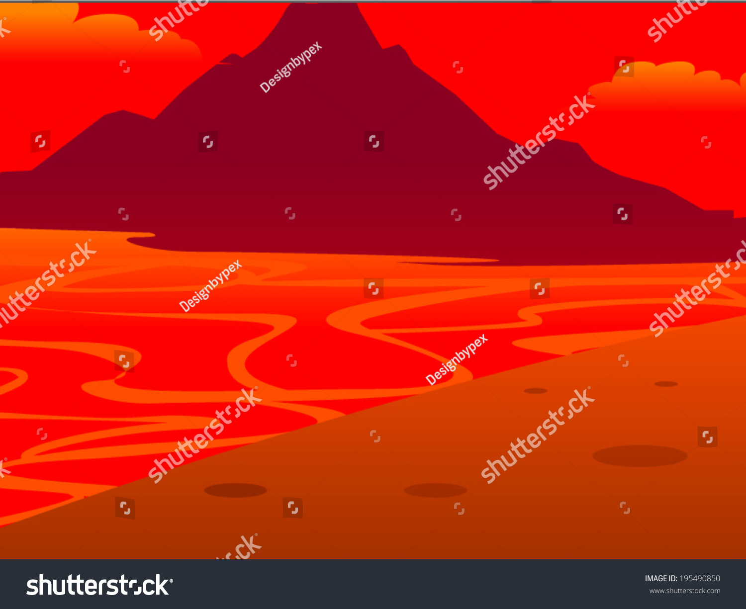 Background Volcanoes Cartoon Vector Stock Vector (Royalty Free) 195490850