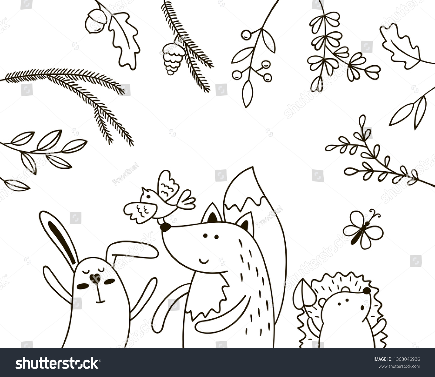 Background Doodles Forest Animals Stock Vector (Royalty Free) 1363046936