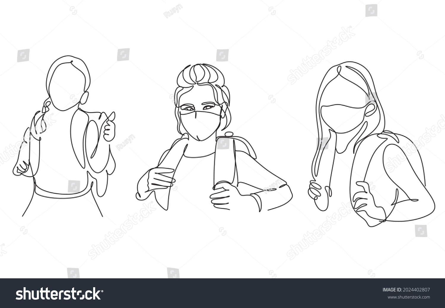 Backpack Girl Line Art Vector Set Stock Vector (Royalty Free) 2024402807