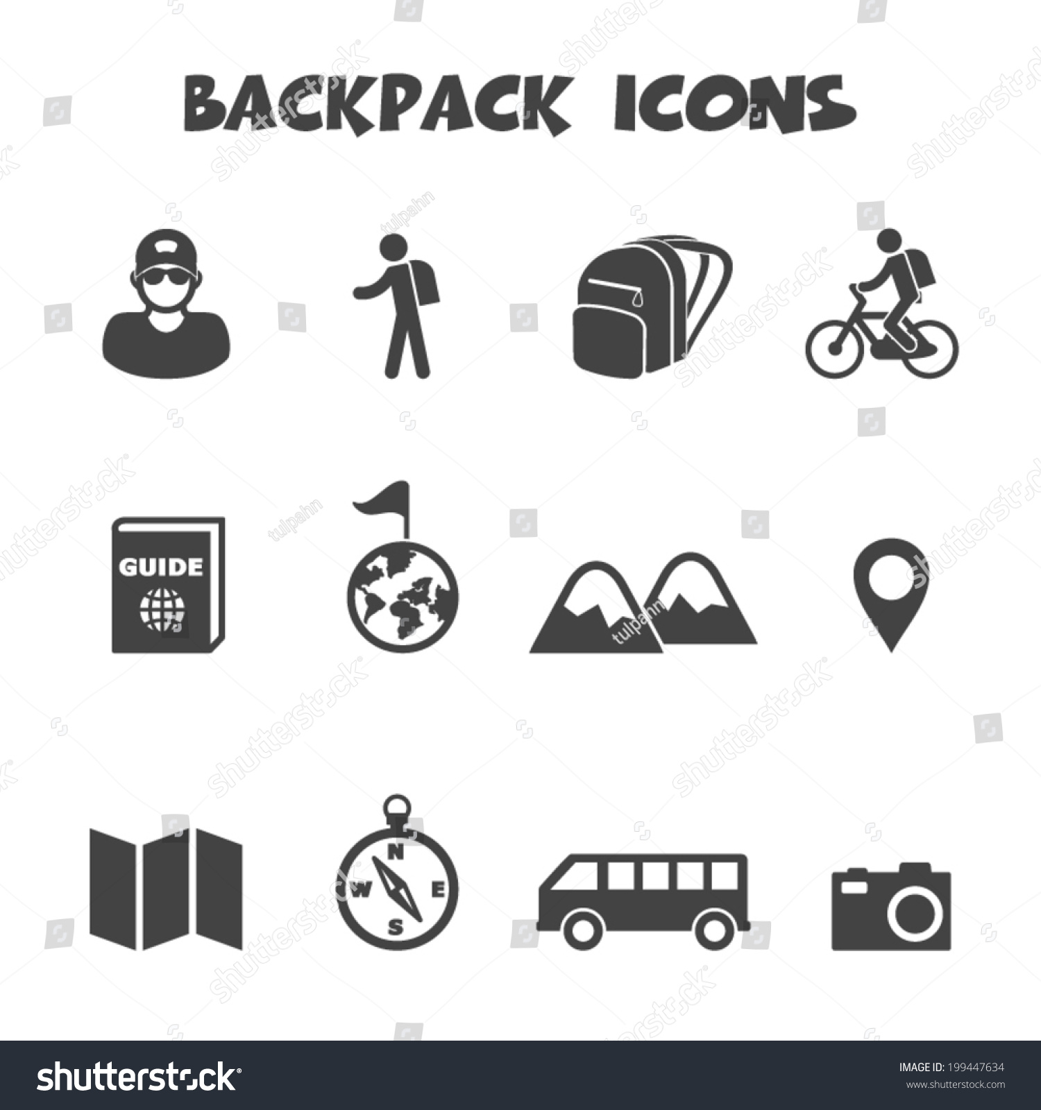 Backpack Icons Mono Vector Symbols Stock Vector (Royalty Free) 199447634