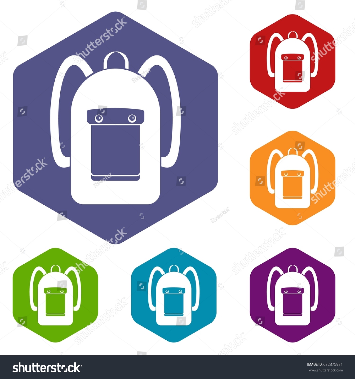 Backpack Icons Set Hexagon Isolated Vector Stock Vector (Royalty Free ...