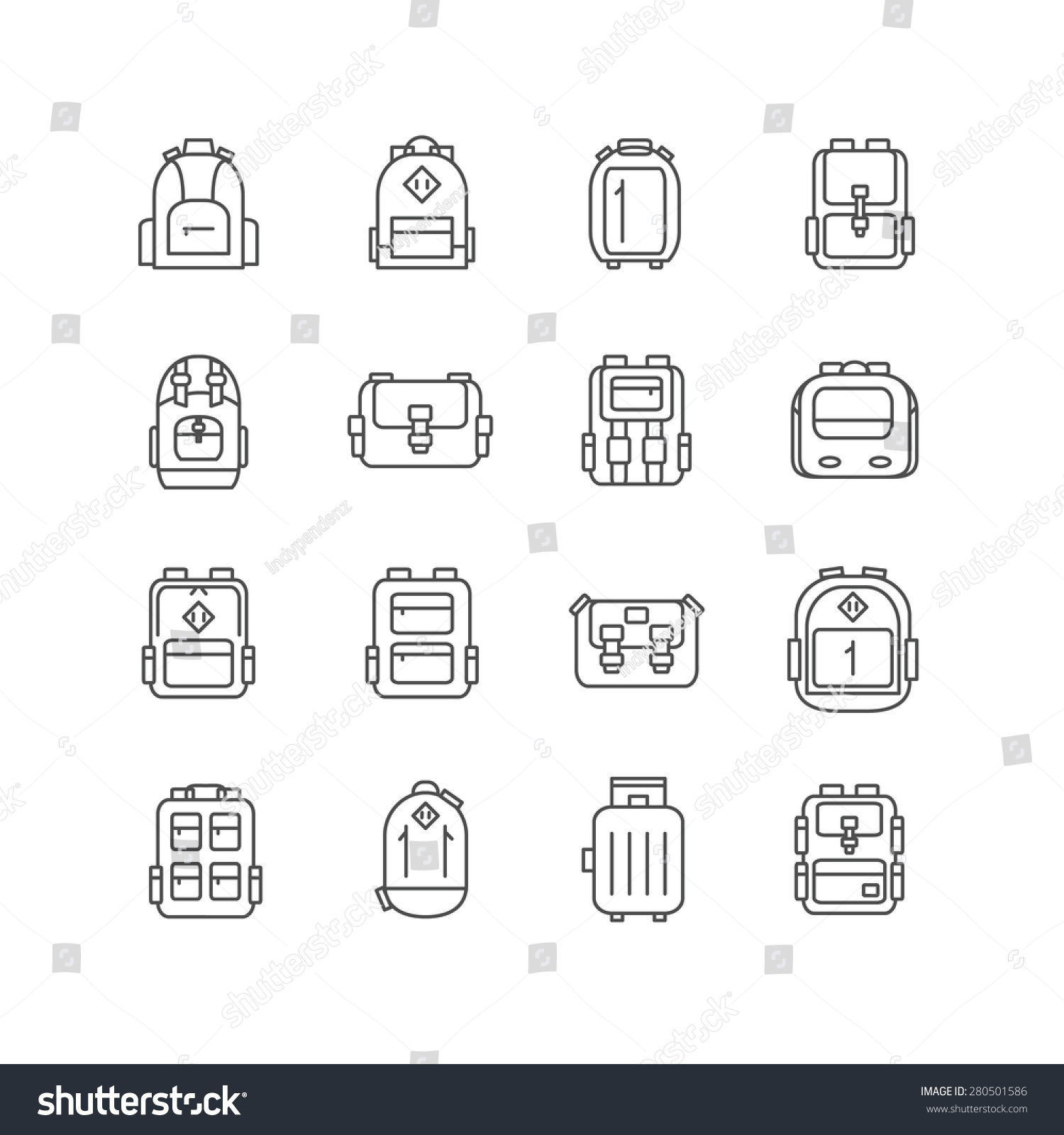 Backpack Outline Icons Set Vector: vector de stock (libre de regalías ...