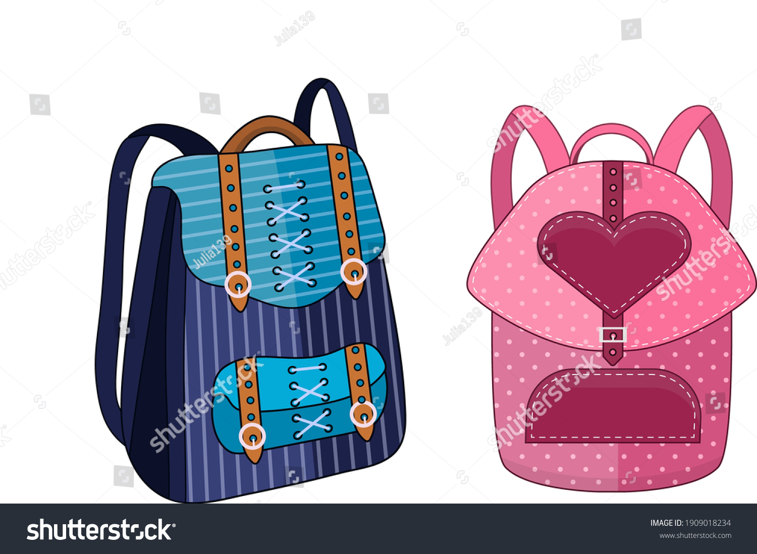 Backpack Pink Purle Cartoon Vector Cute Stock Vector (Royalty Free ...