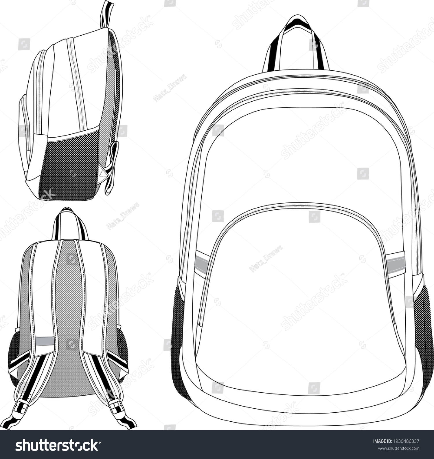 Backpack School Student Bag Flat Cad Stock Vector (Royalty Free ...
