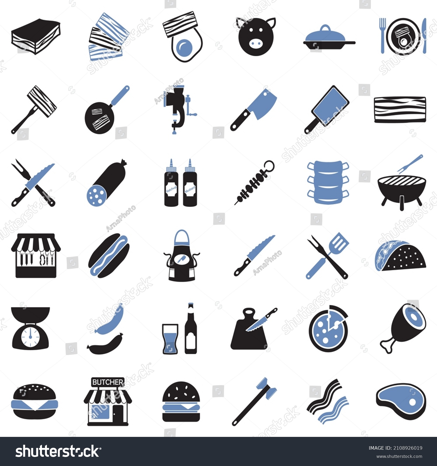 Bacon Icons Two Tone Flat Design Stock Vector (Royalty Free) 2108926019 ...