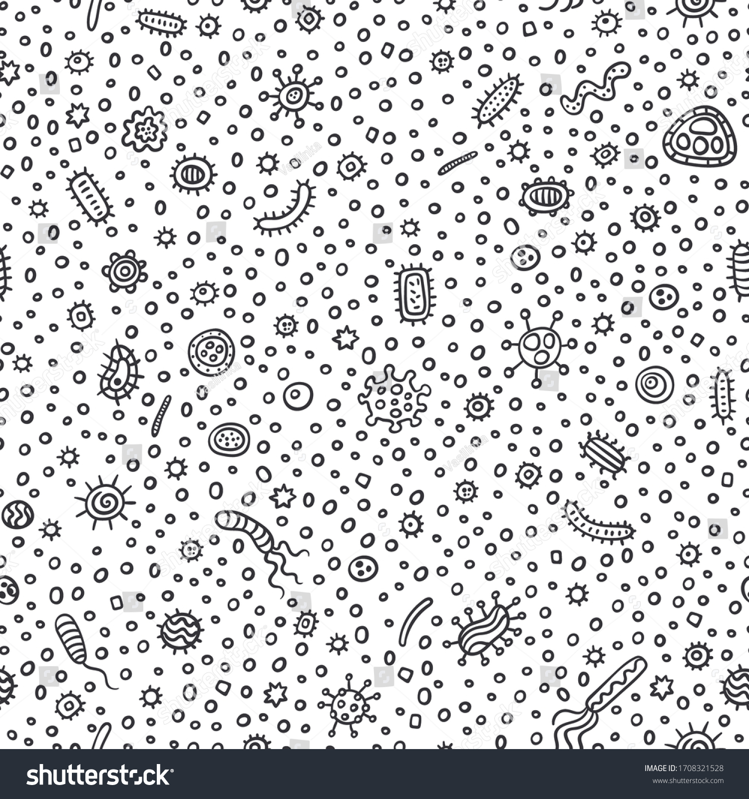 Bacteria Germs Doodle Pattern Microorganisms Diseasecausing: เวกเตอร์ ...