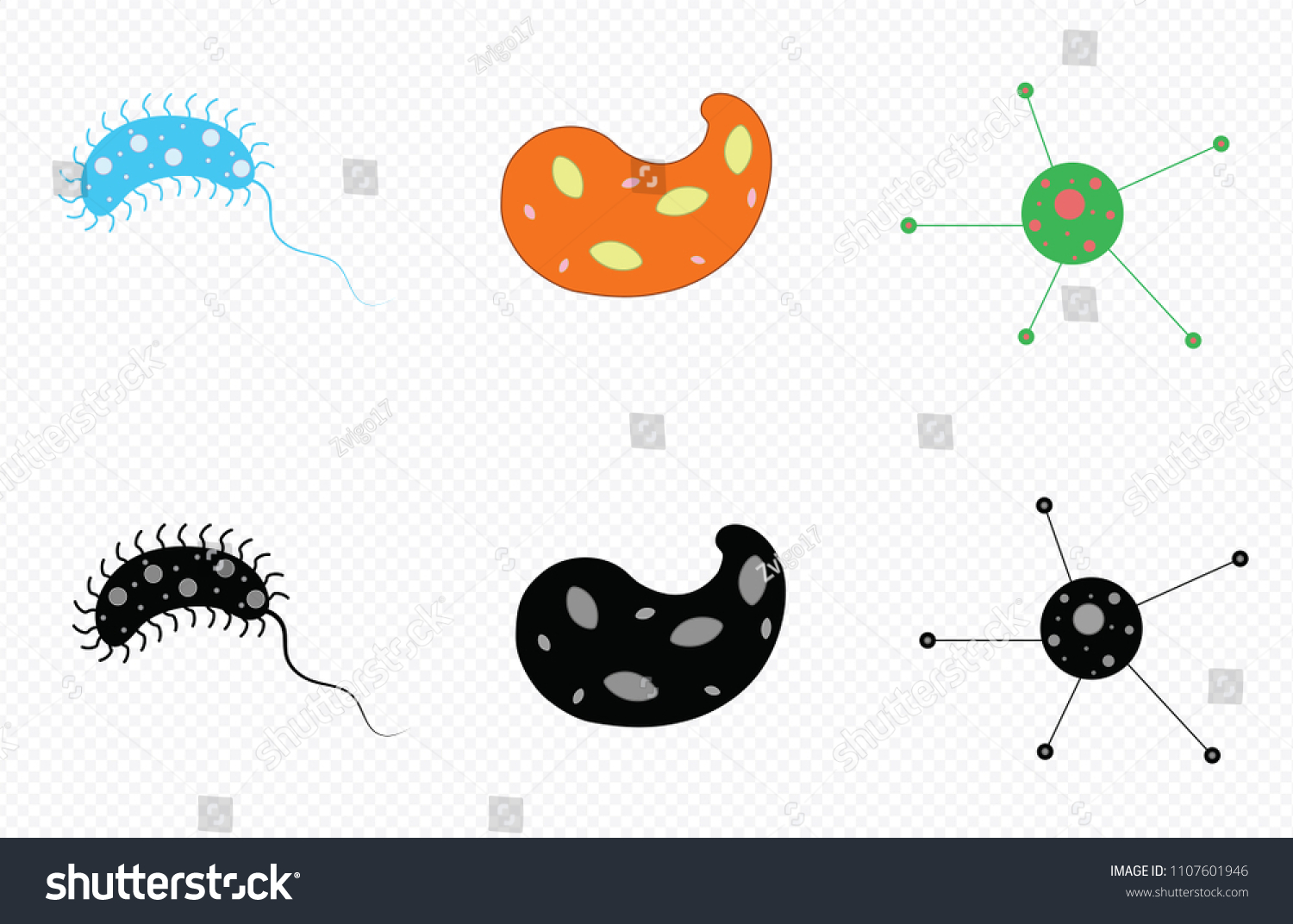 Bacterial Microorganisms Objects Cartoon Illustration Set Stock Vector ...