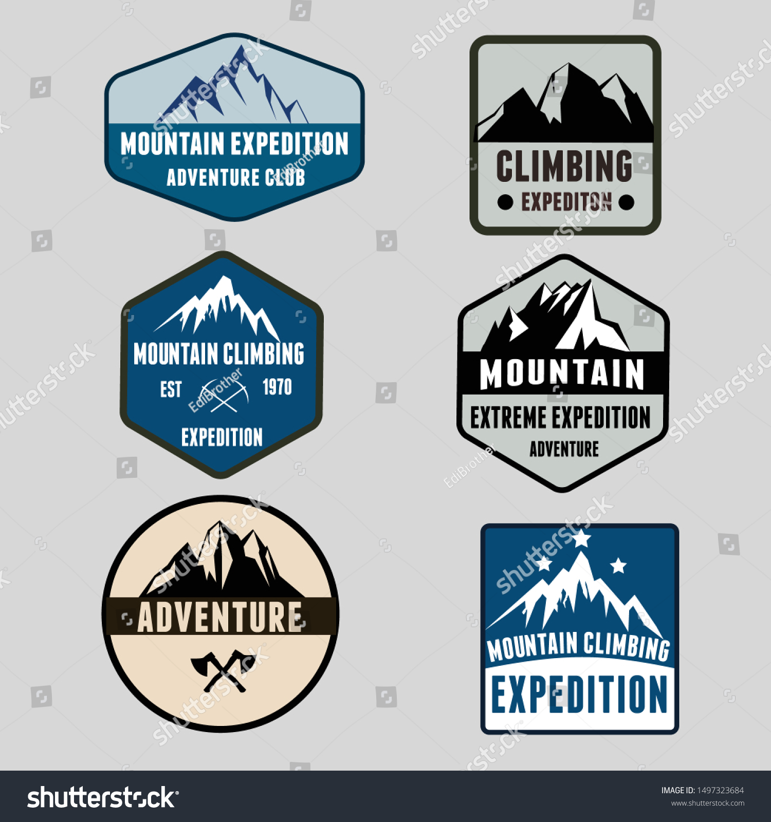 Badges Mountain Explore Adventure Logo Set Stock Vector (Royalty Free ...