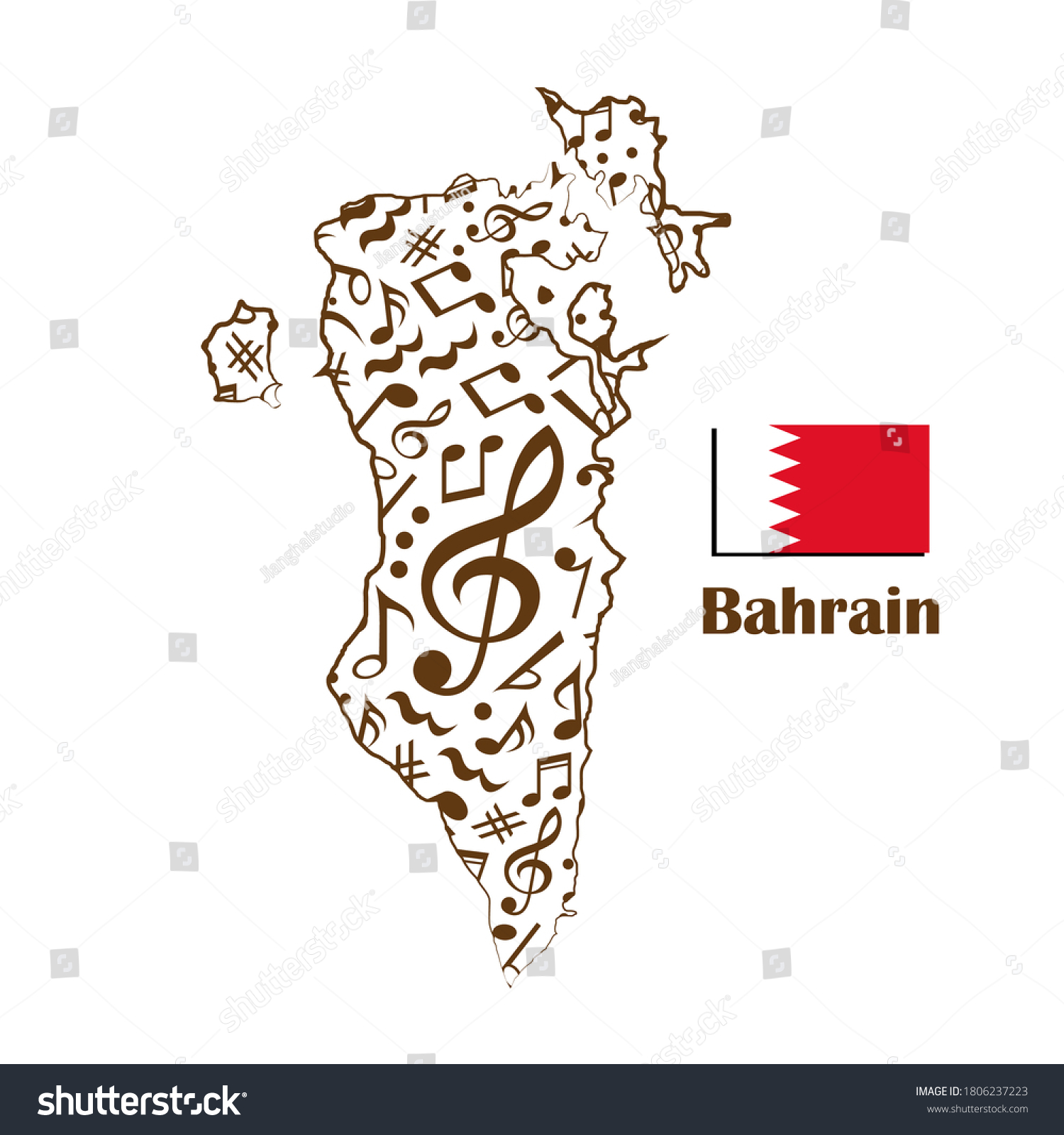 Bahrain Map Flag Made Music Notes Stock Vector (Royalty Free ...
