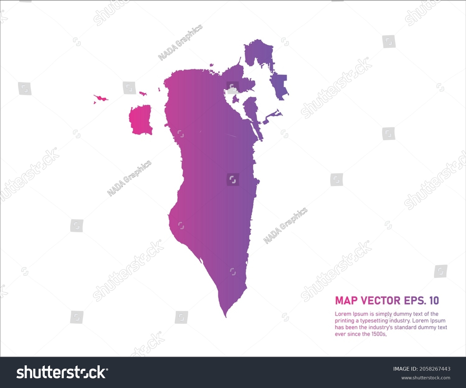 Bahrain Map Gradient Color On White Stock Vector (Royalty Free) 2058267443