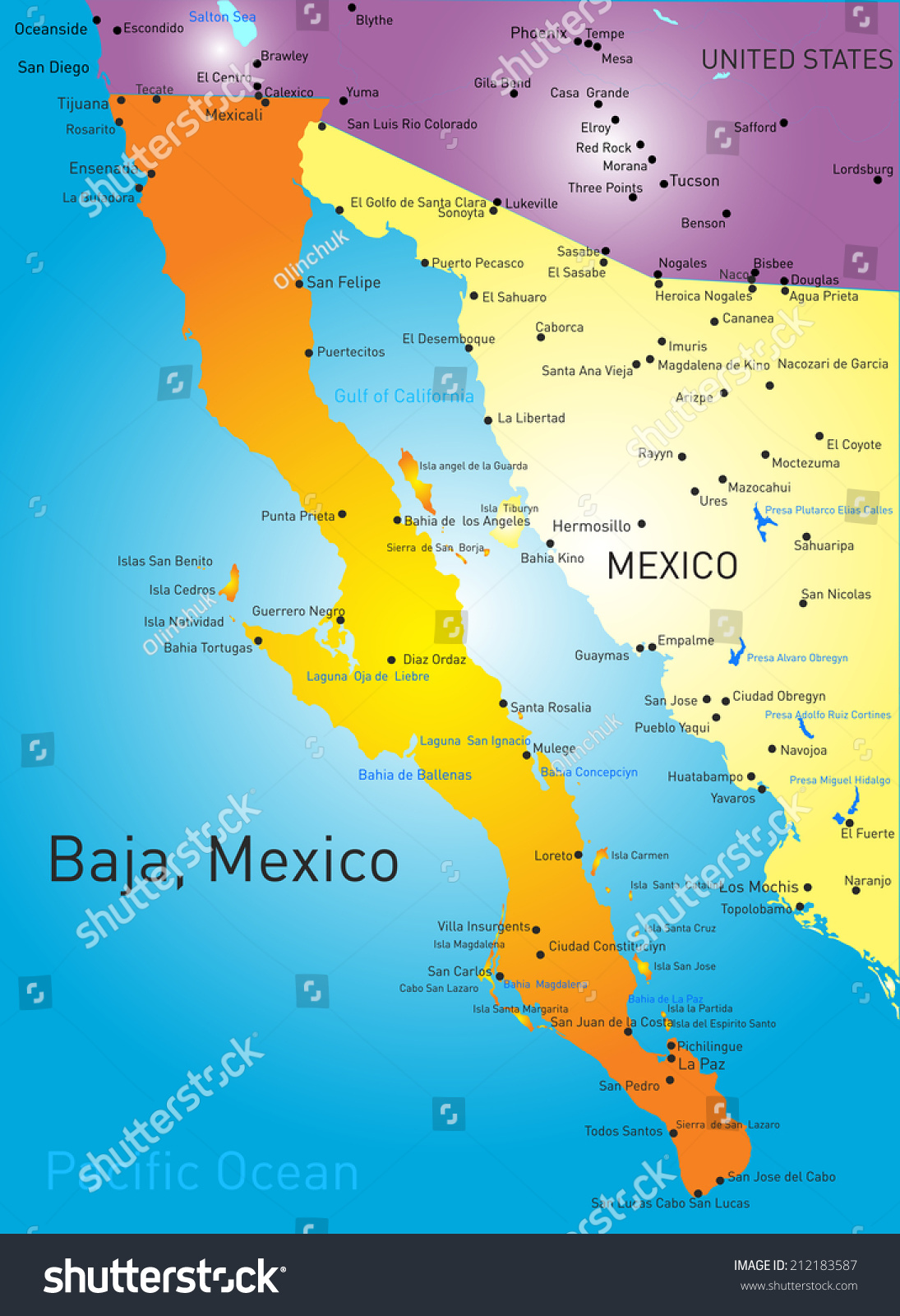 Baja California Vector Color Map Stock Vector (Royalty Free) 212183587 ...