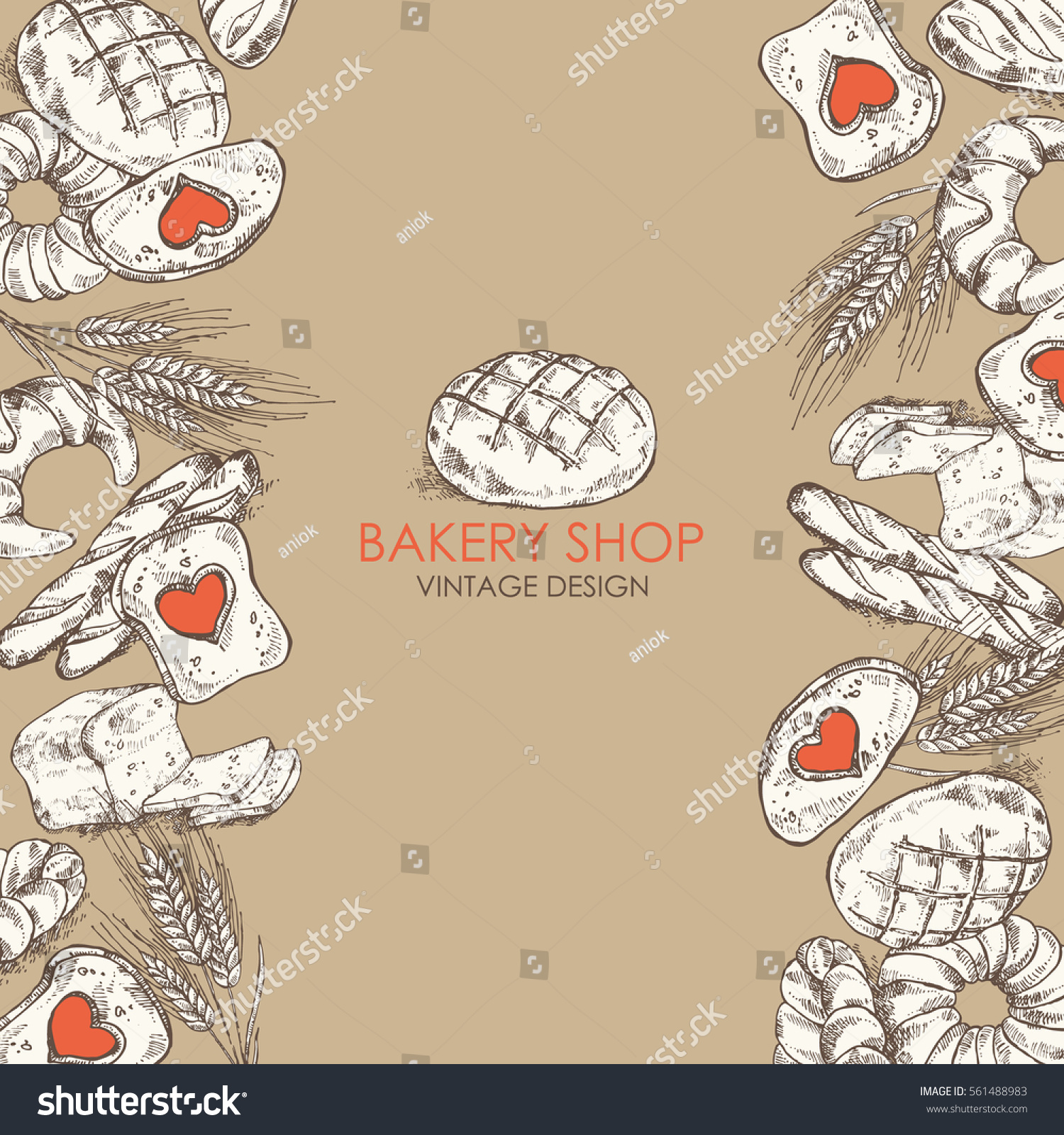 Bakery Background Hand Drawn Stock Vector (Royalty Free) 561488983 ...