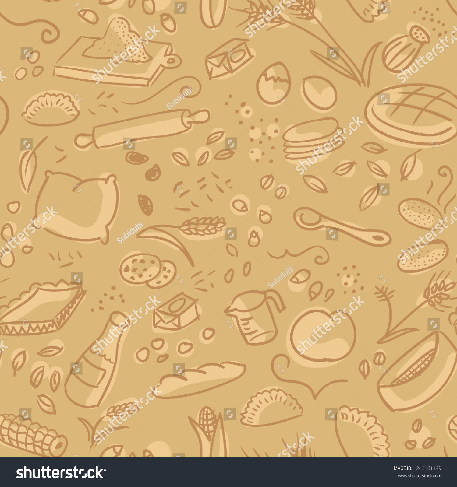 Bakery Hand Drawn Seamless Pattern Stock Vector (Royalty Free) 1243161199