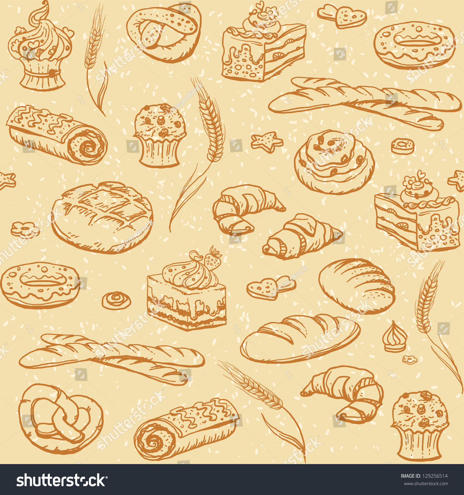 Bakery Seamless Background Pastry Stock Vector (Royalty Free) 129256514 ...