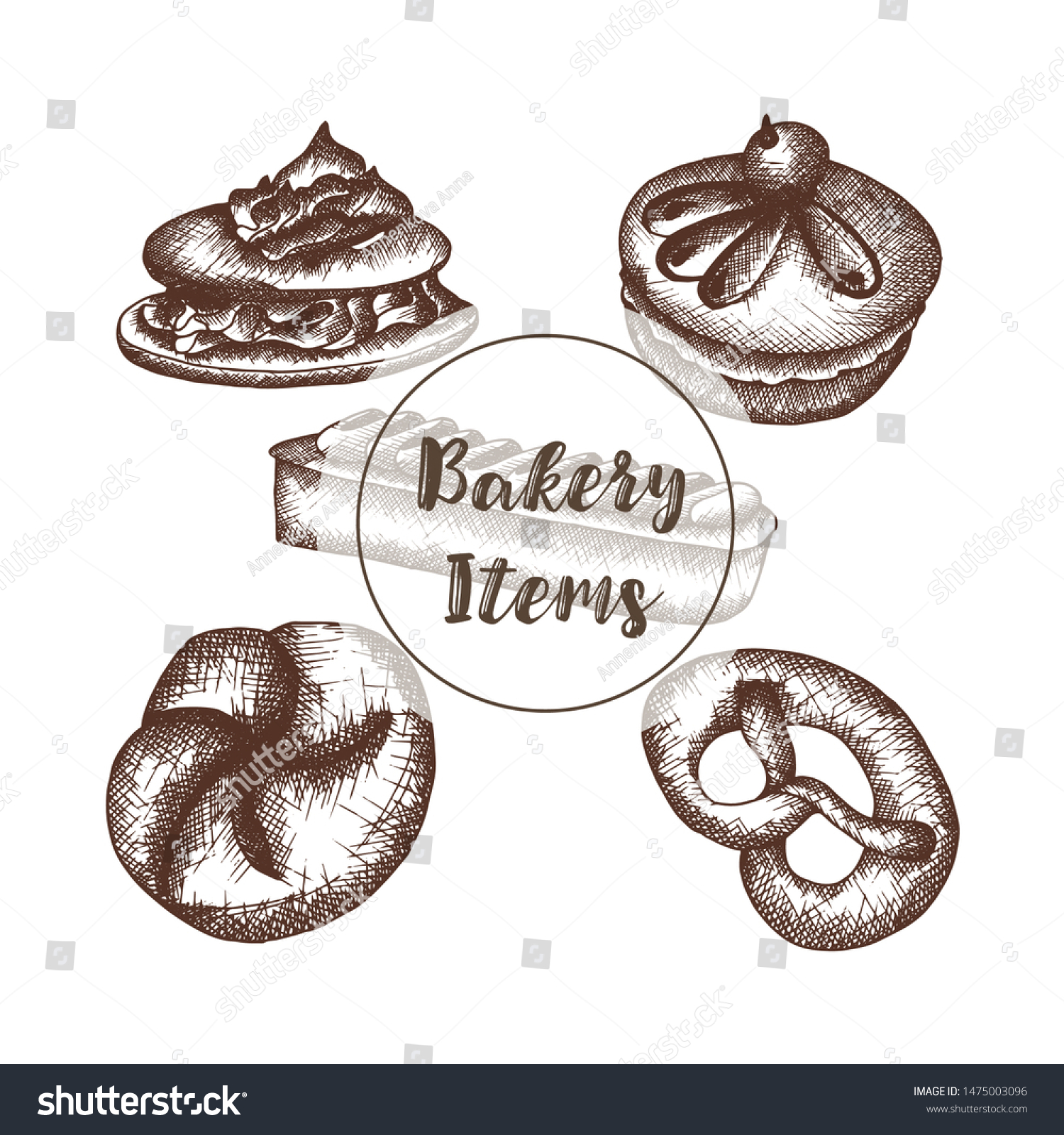 Bakery Hand Drawn Items Sketched Vector Stock Vector (Royalty Free ...