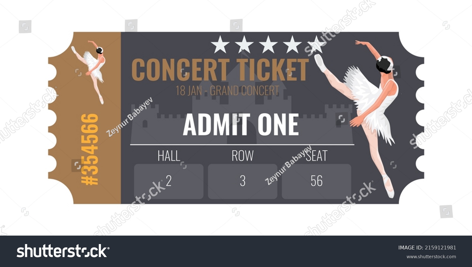 Ballet Opera Concert Ticket Template Design Stock Vector (Royalty Free ...