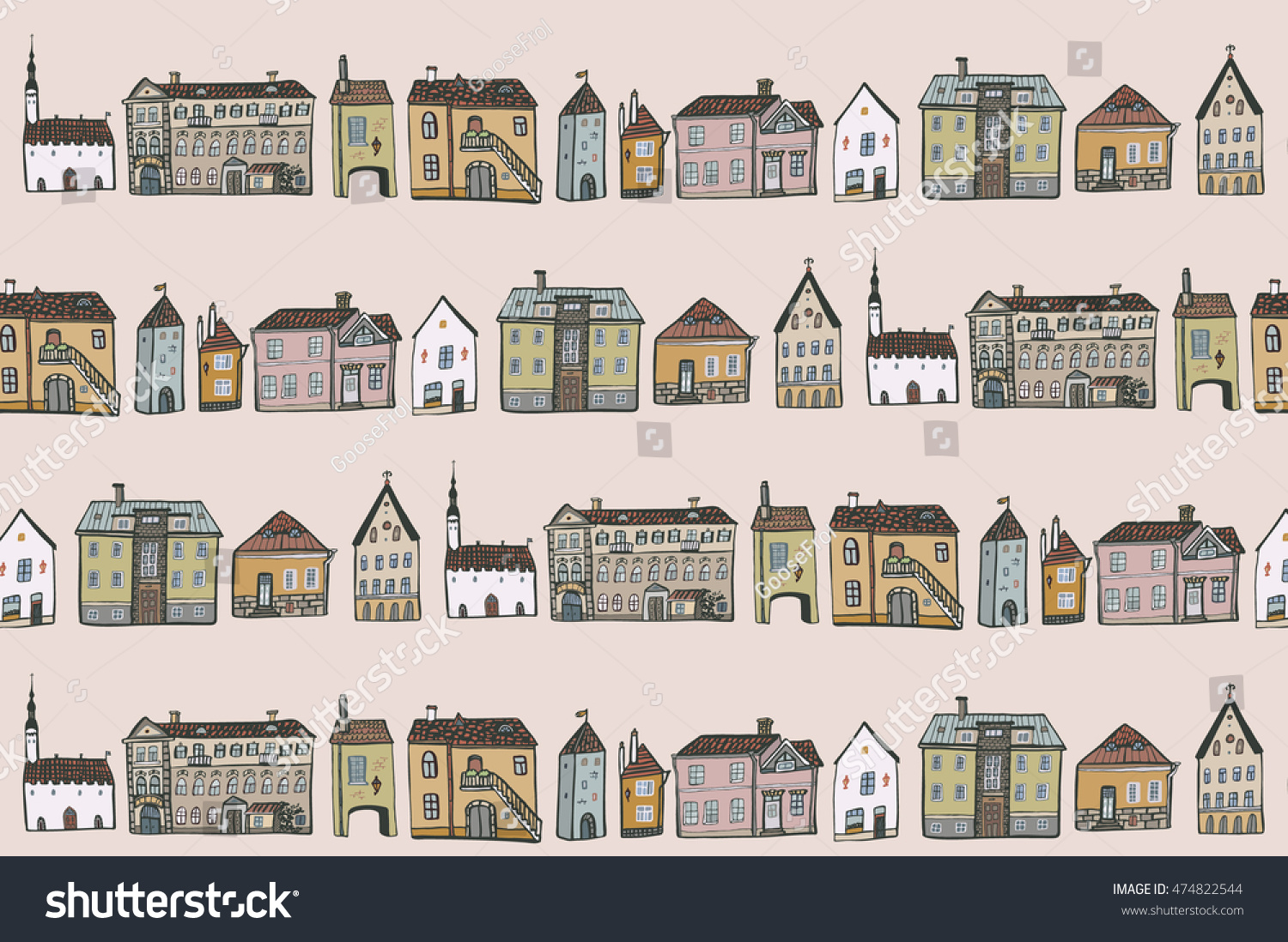 Baltic Houses Pattern Drawing Stock Vector (Royalty Free) 474822544 ...