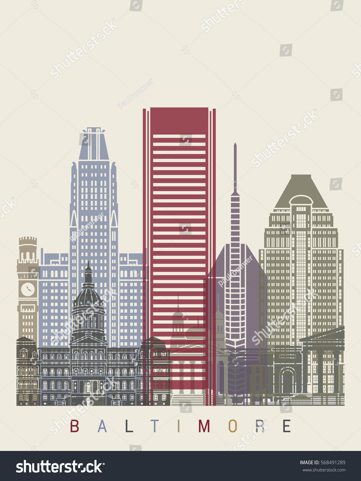 Baltimore Skyline Poster Editable Vector File: vector de stock (libre ...