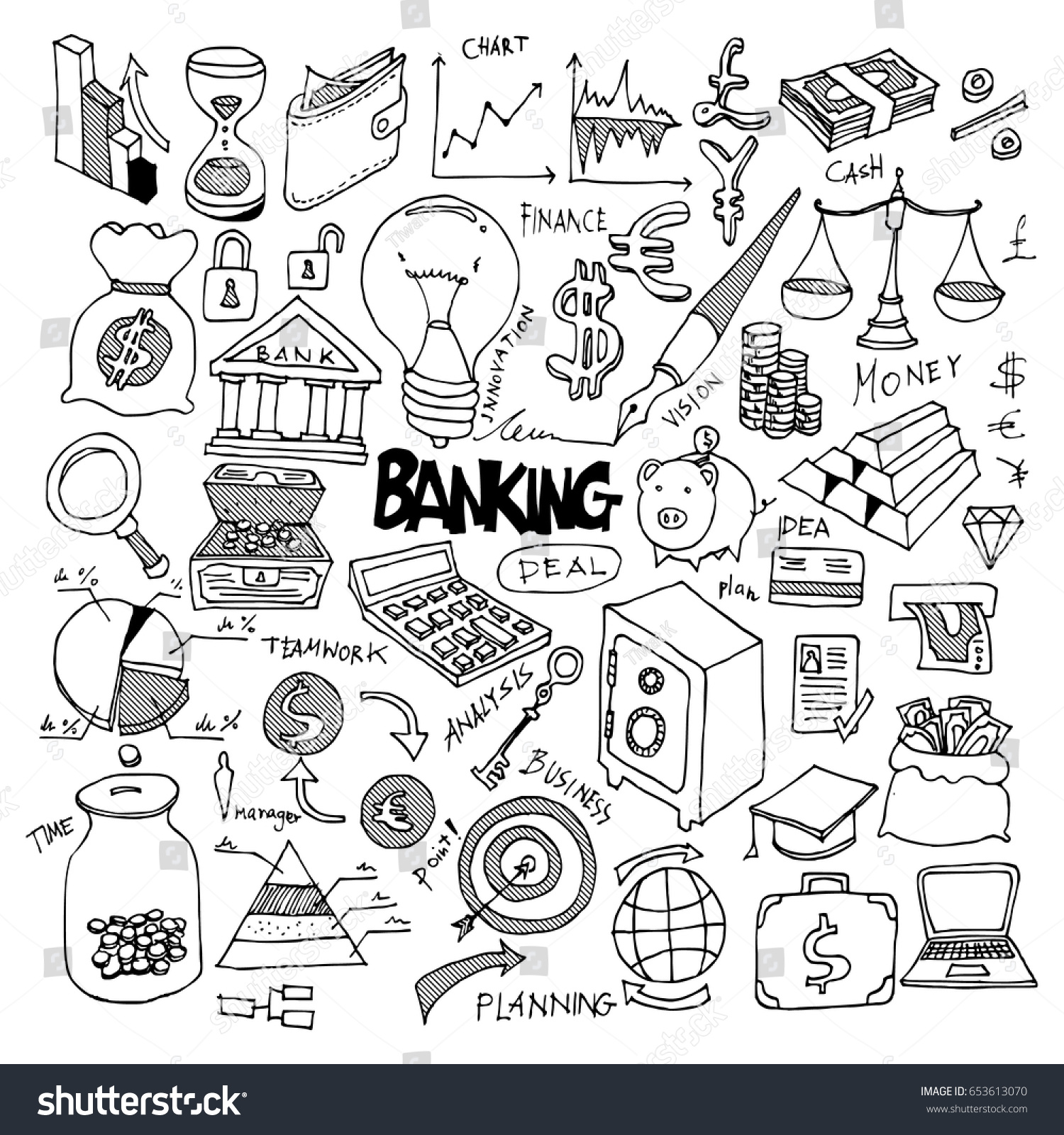 Banking Doodle Icon Vector Set: стоковая векторная графика (без ...