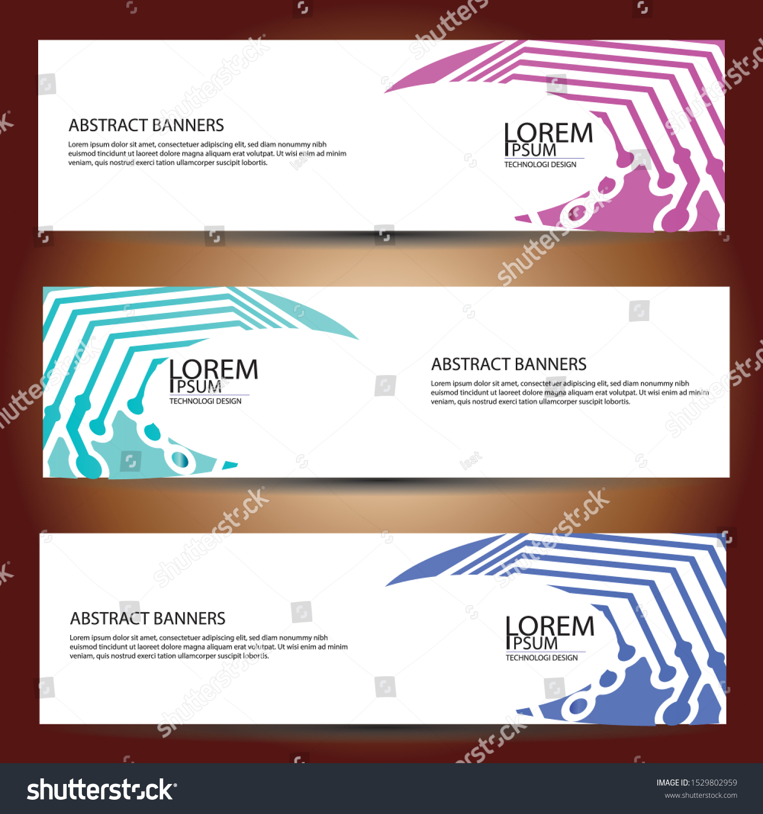 Banners Set Science Backgrounds Microchip Electronics Stock Vector ...