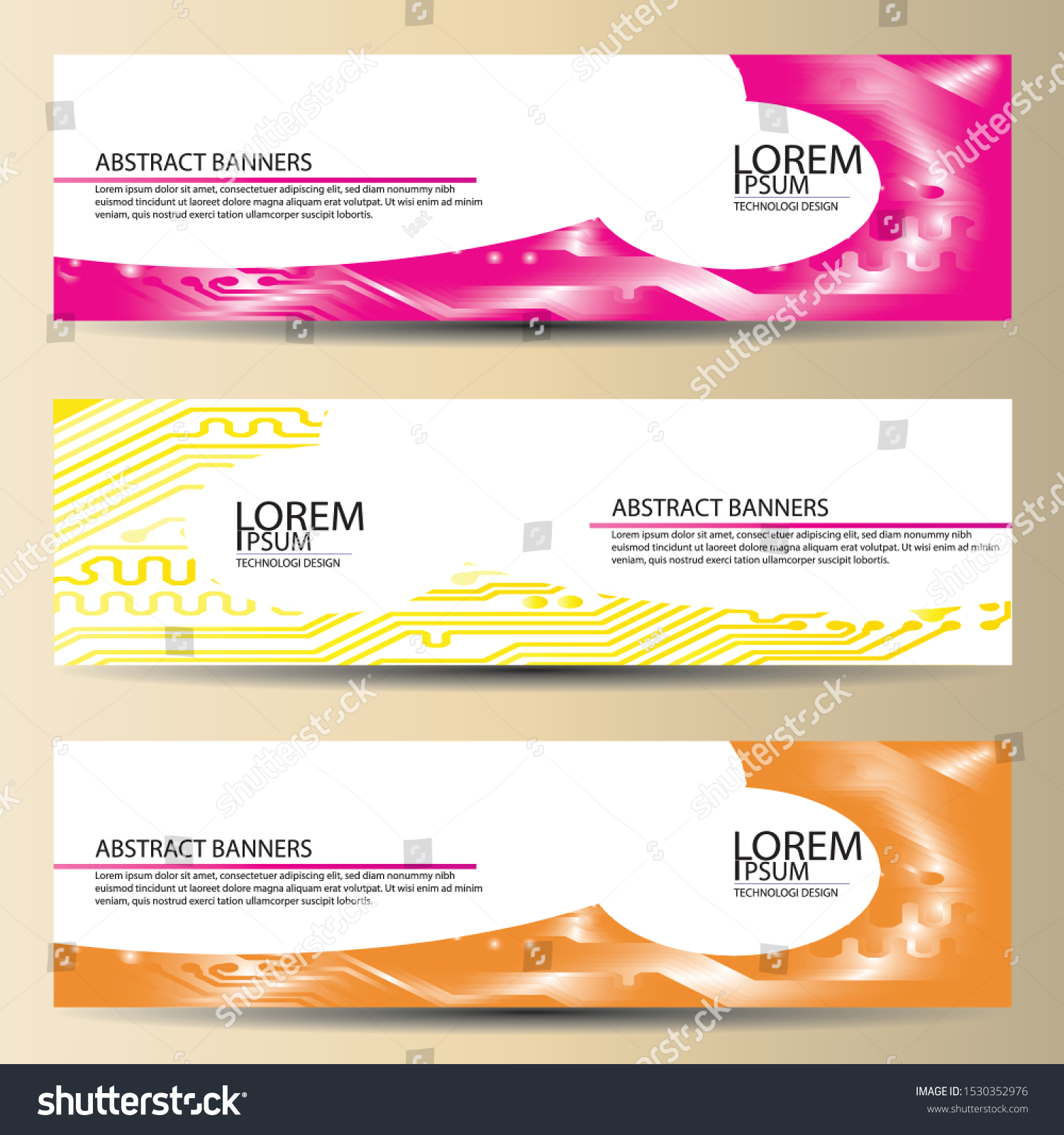 Banners Set Science Backgrounds Microchip Electronics Stock Vector ...