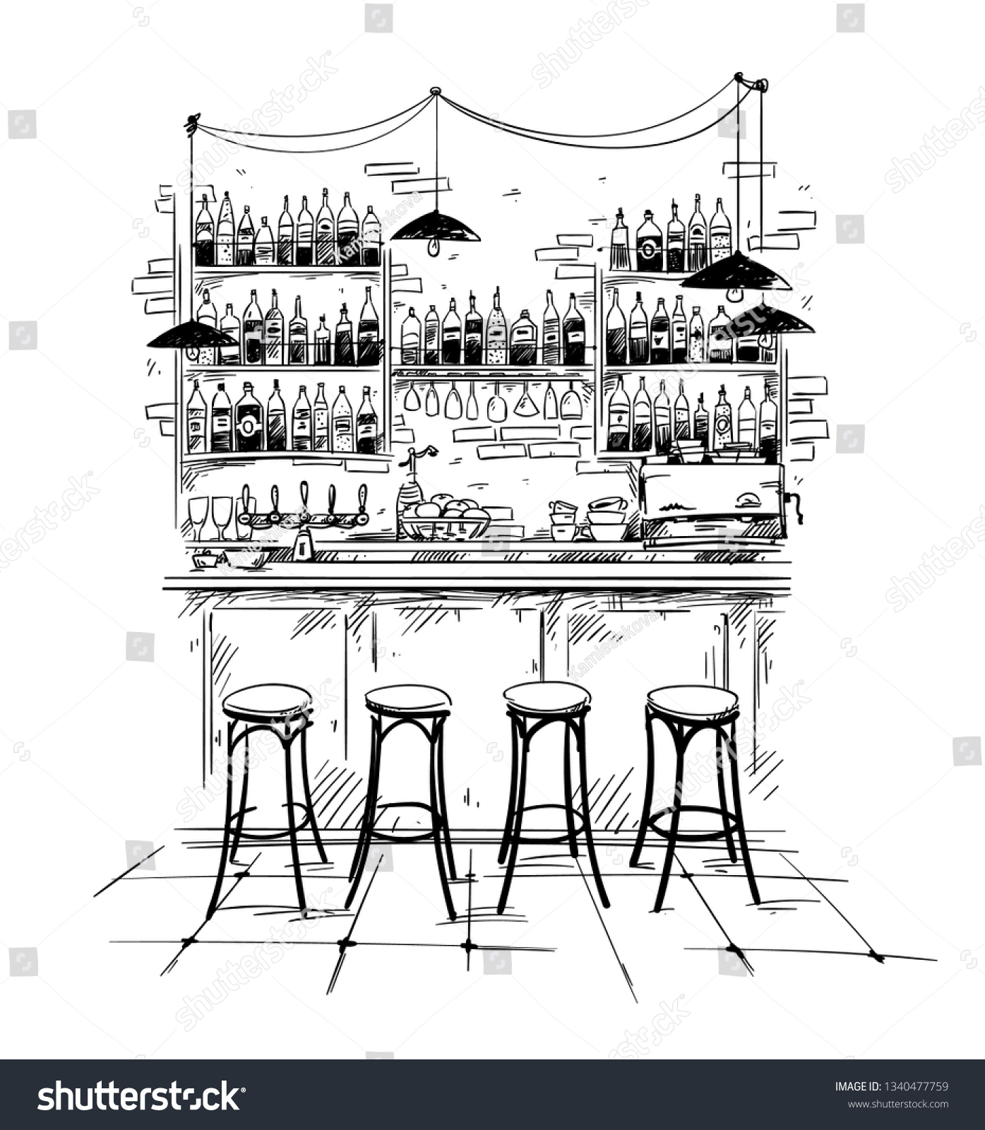 Bar Interior Setting Vector Black White: vetor stock (livre de direitos ...