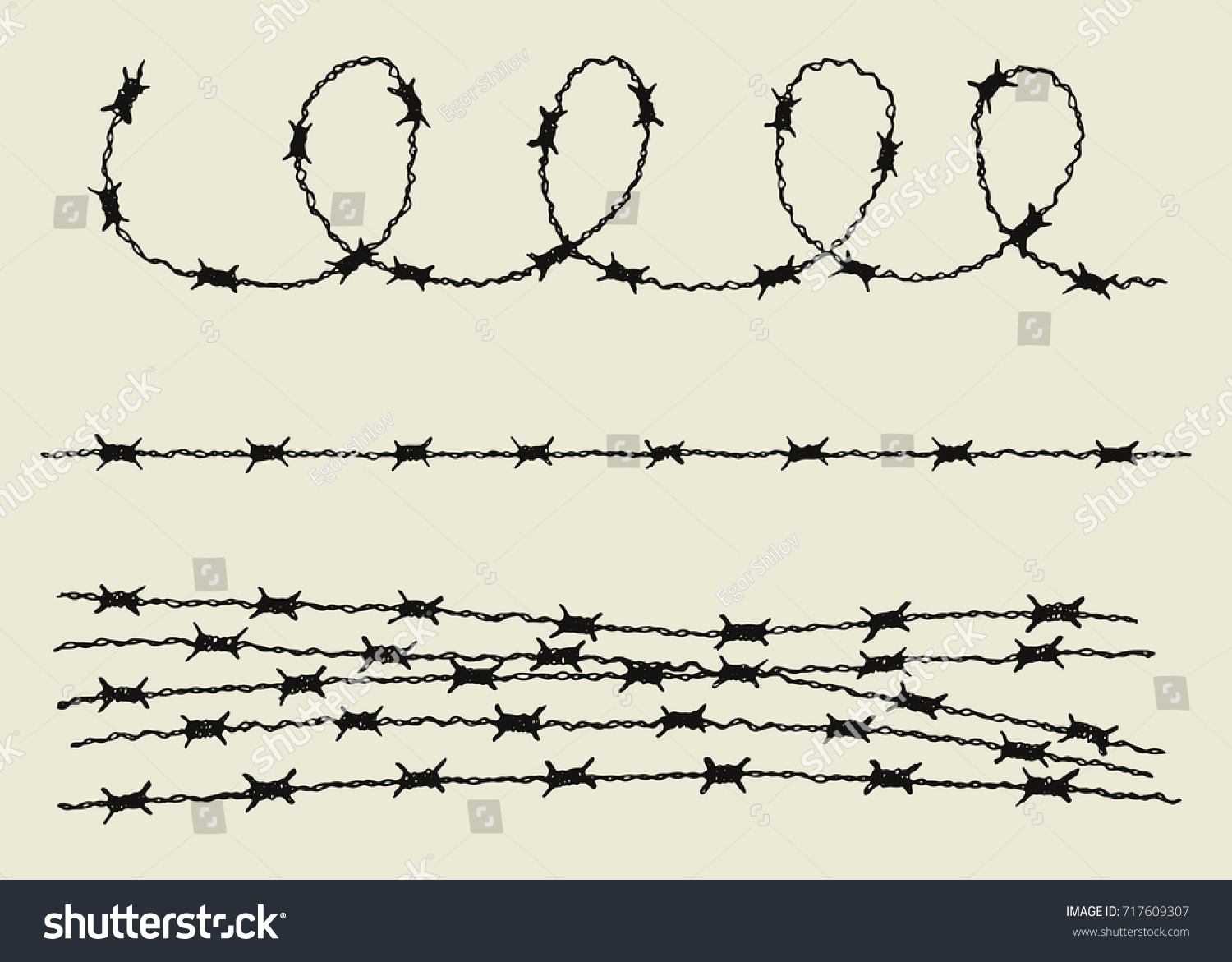 Barbed Wire Set Hand Drawing Stock Vector (Royalty Free) 717609307 ...
