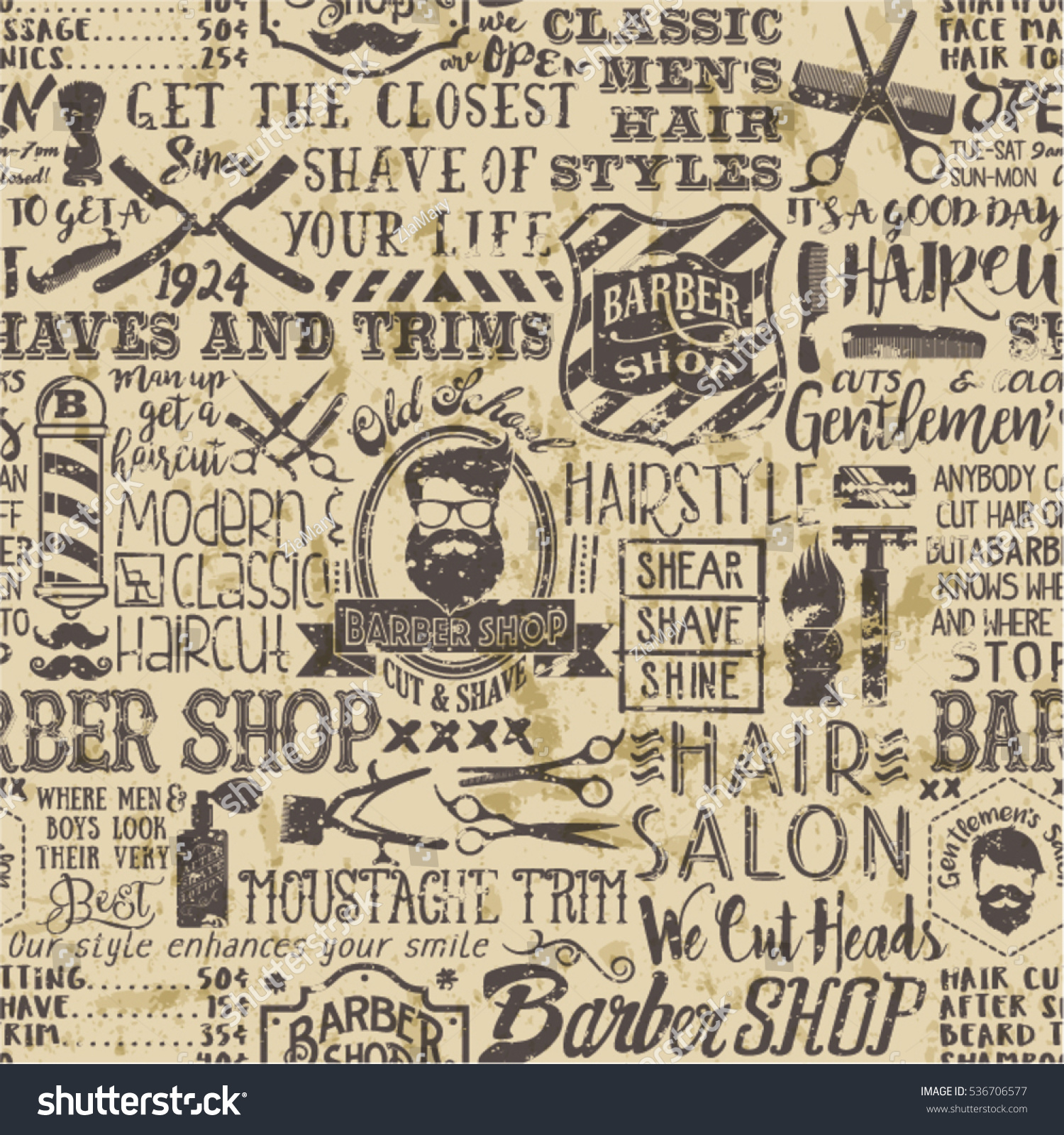 Barber Shop Elements Vector Seamless Pattern Stock Vector (Royalty Free ...