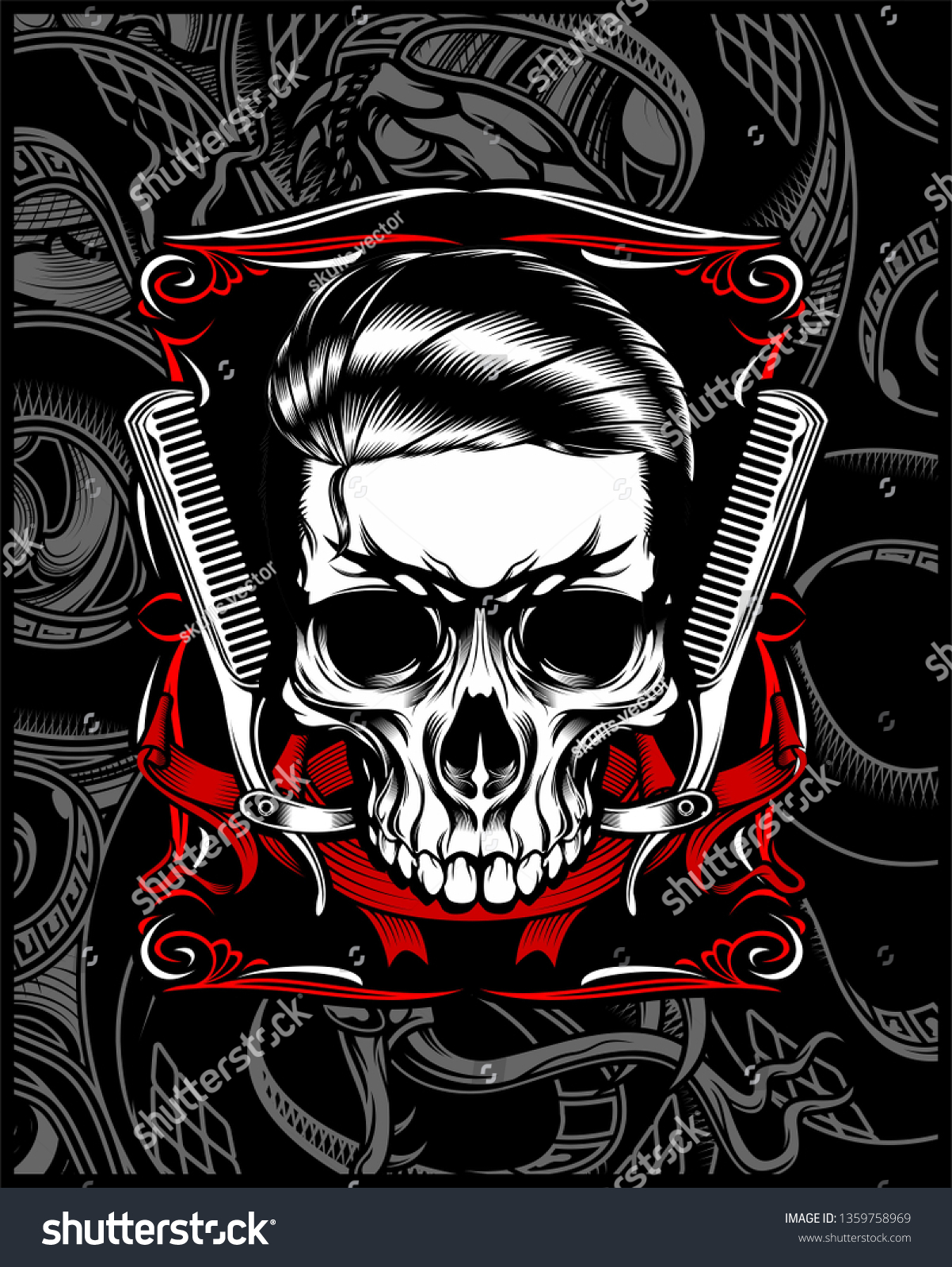 Barber Shop Skull Vector Stock Vector (Royalty Free) 1359758969