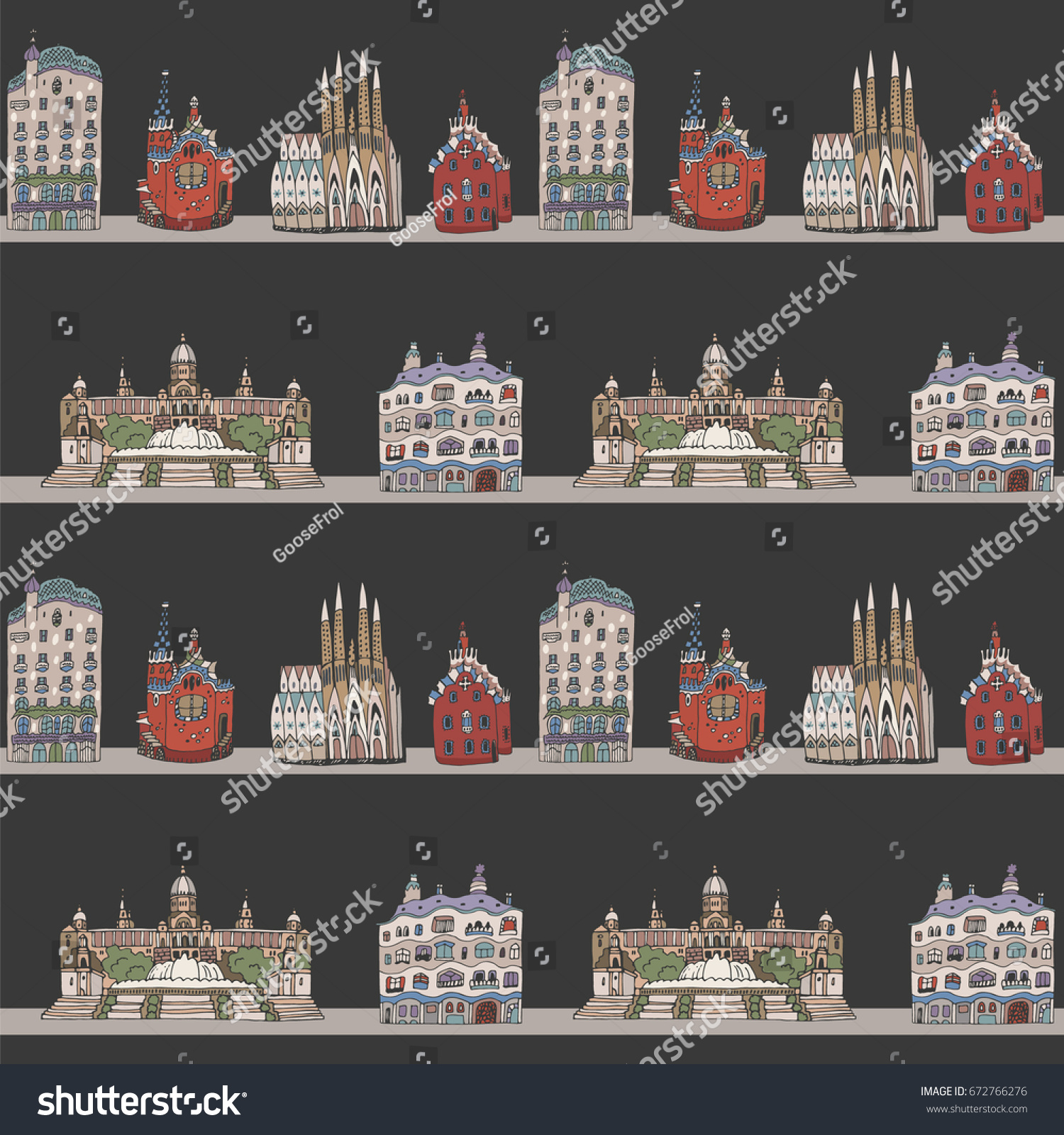 Barcelona Spain City Doodle Objects Cartoon: vector de stock (libre de ...