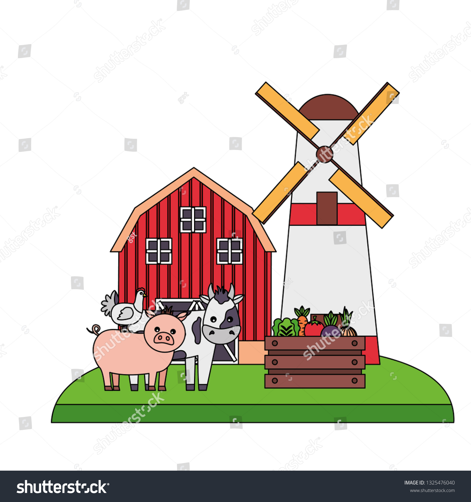 Barn Windmill Animals Vegetables Farm Stock Vector (Royalty Free ...