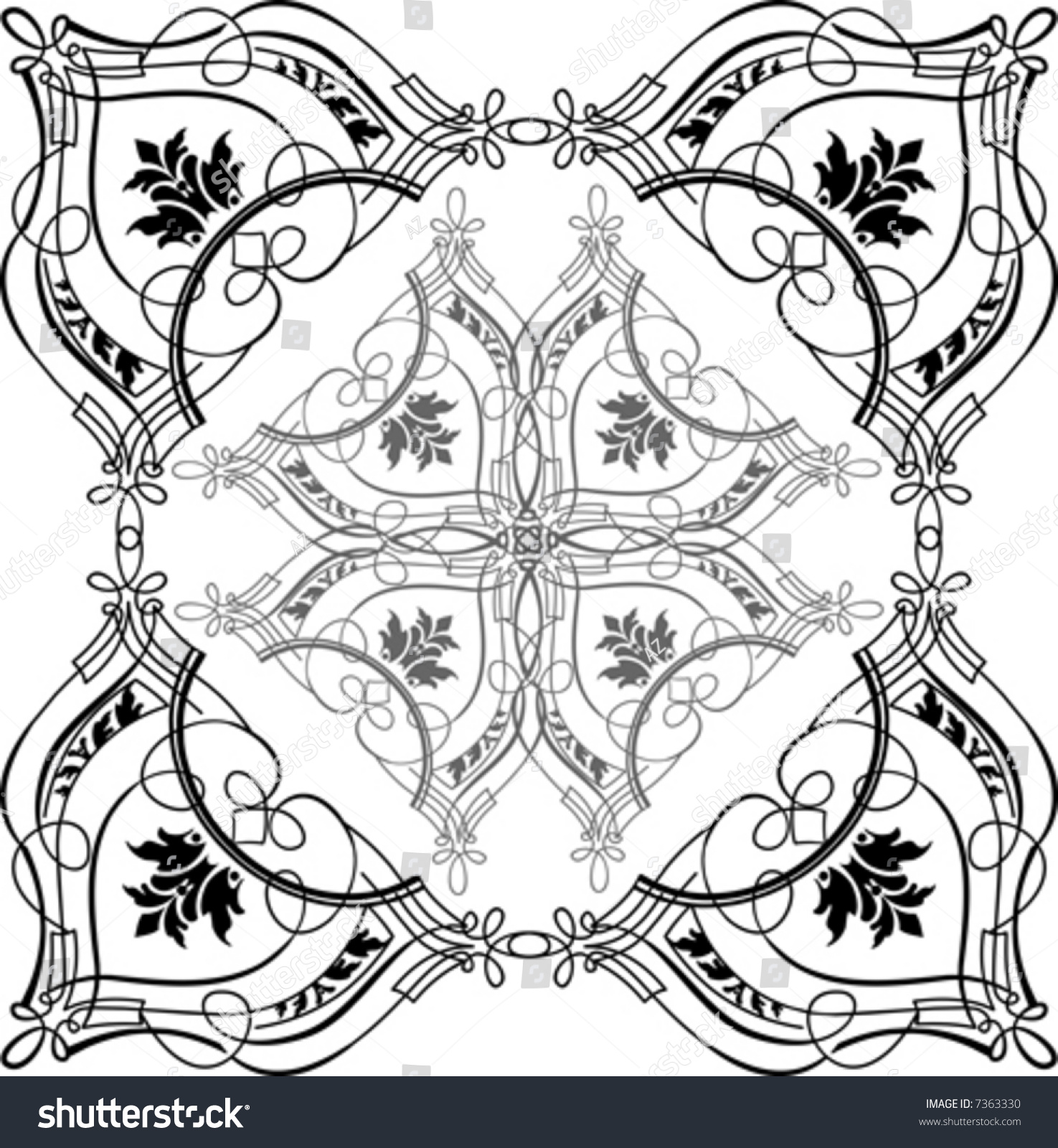 Baroque Ornate Calligraphy Quad Stock Vector (Royalty Free) 7363330