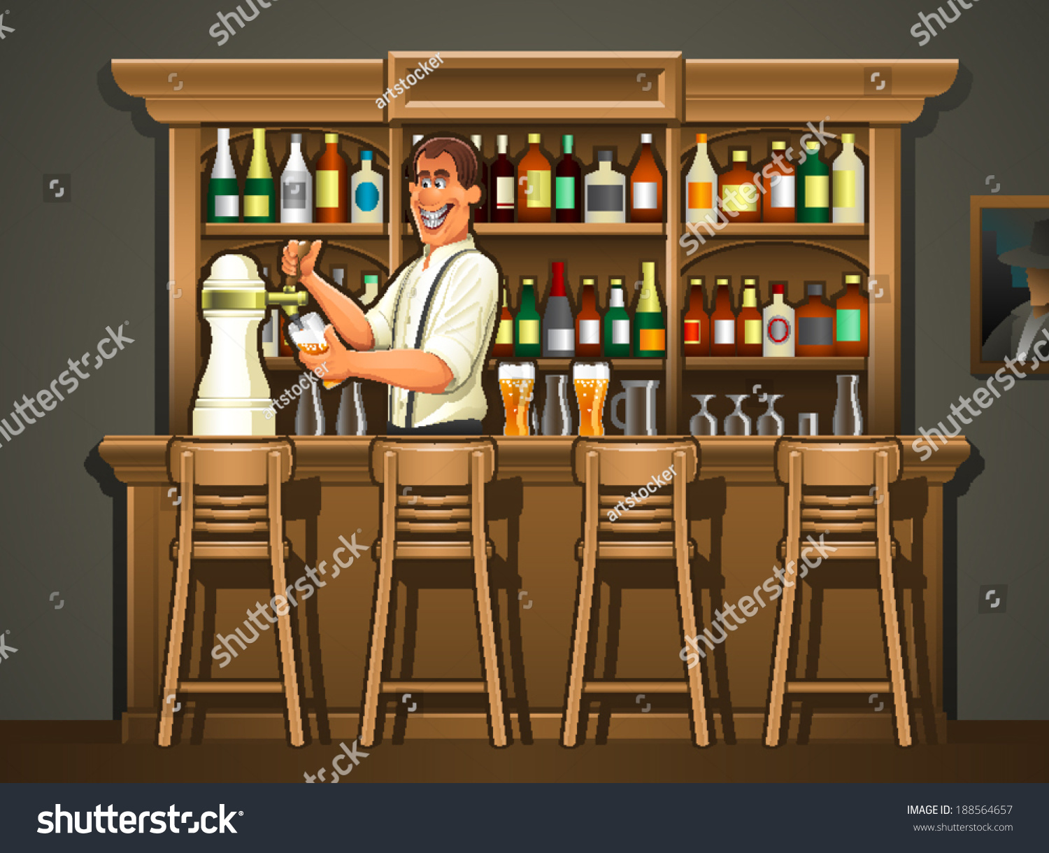 Bartender Pub Bar Counter Illustration: เวกเตอร์สต็อก (ปลอดค่าลิขสิทธิ์ ...