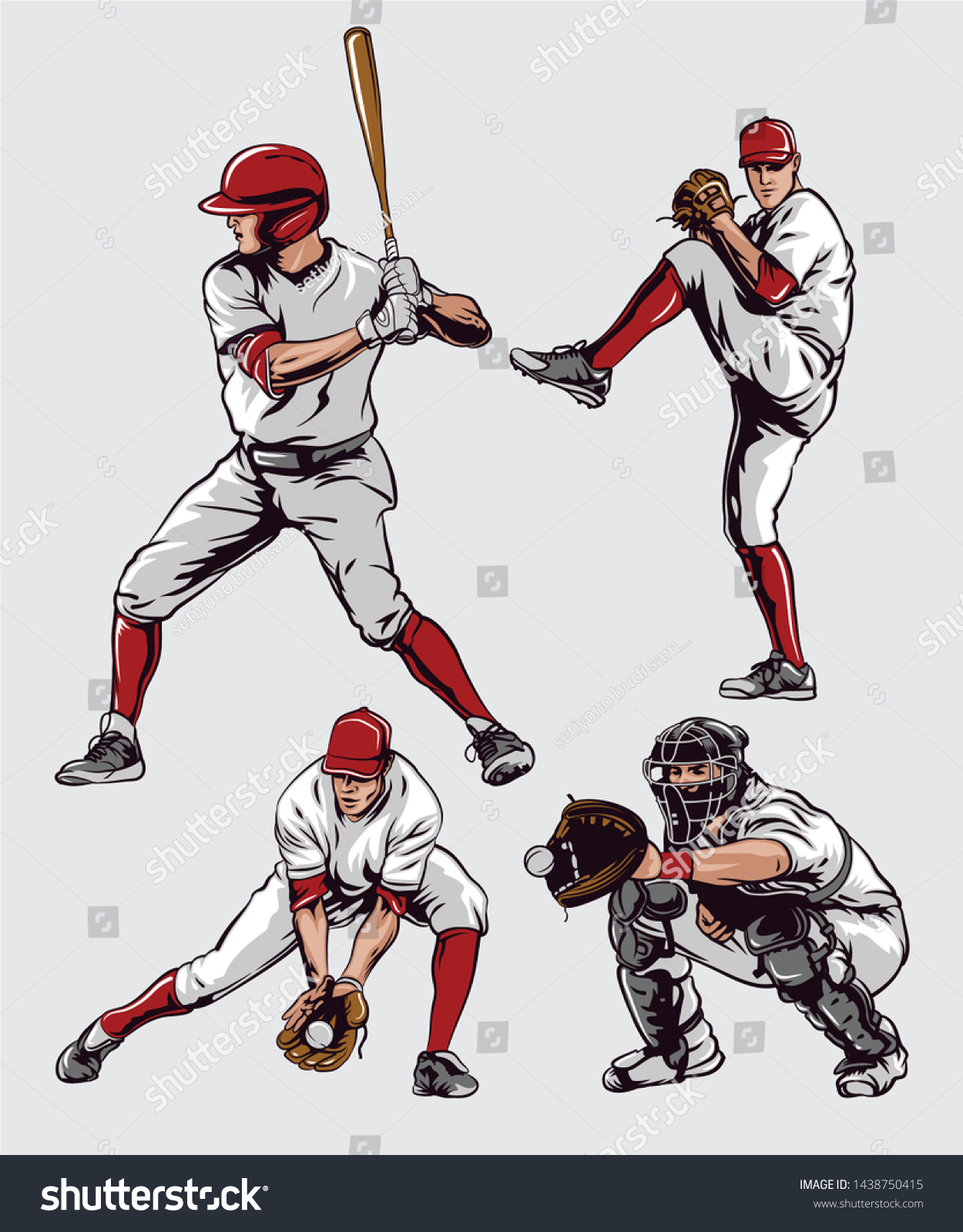 Basball Player Illustration Vector Pack Stock Vector (Royalty Free ...