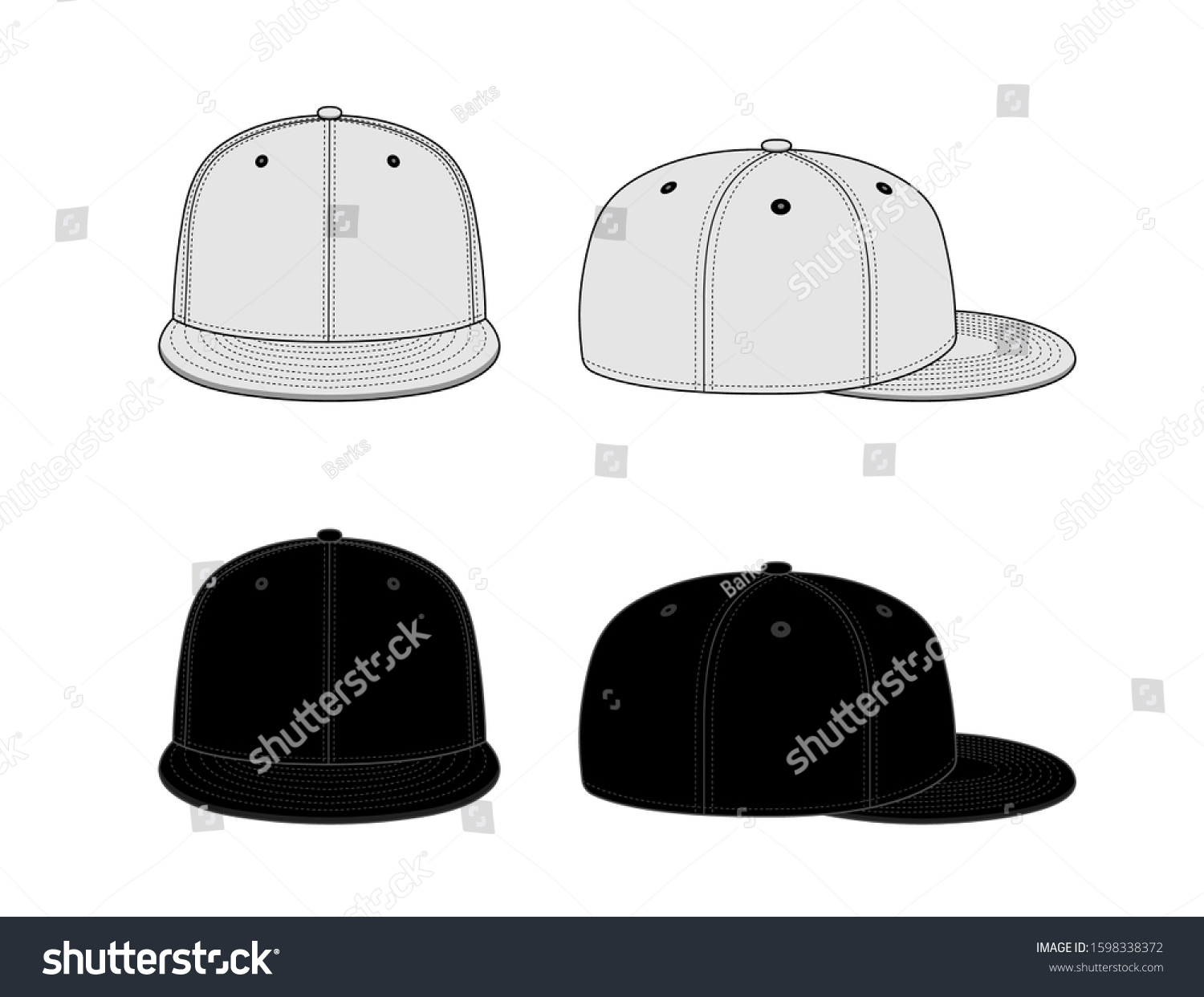 Baseball Cap Template Vector Illustration Set 库存矢量图（免版税）1598338372 | Shutterstock