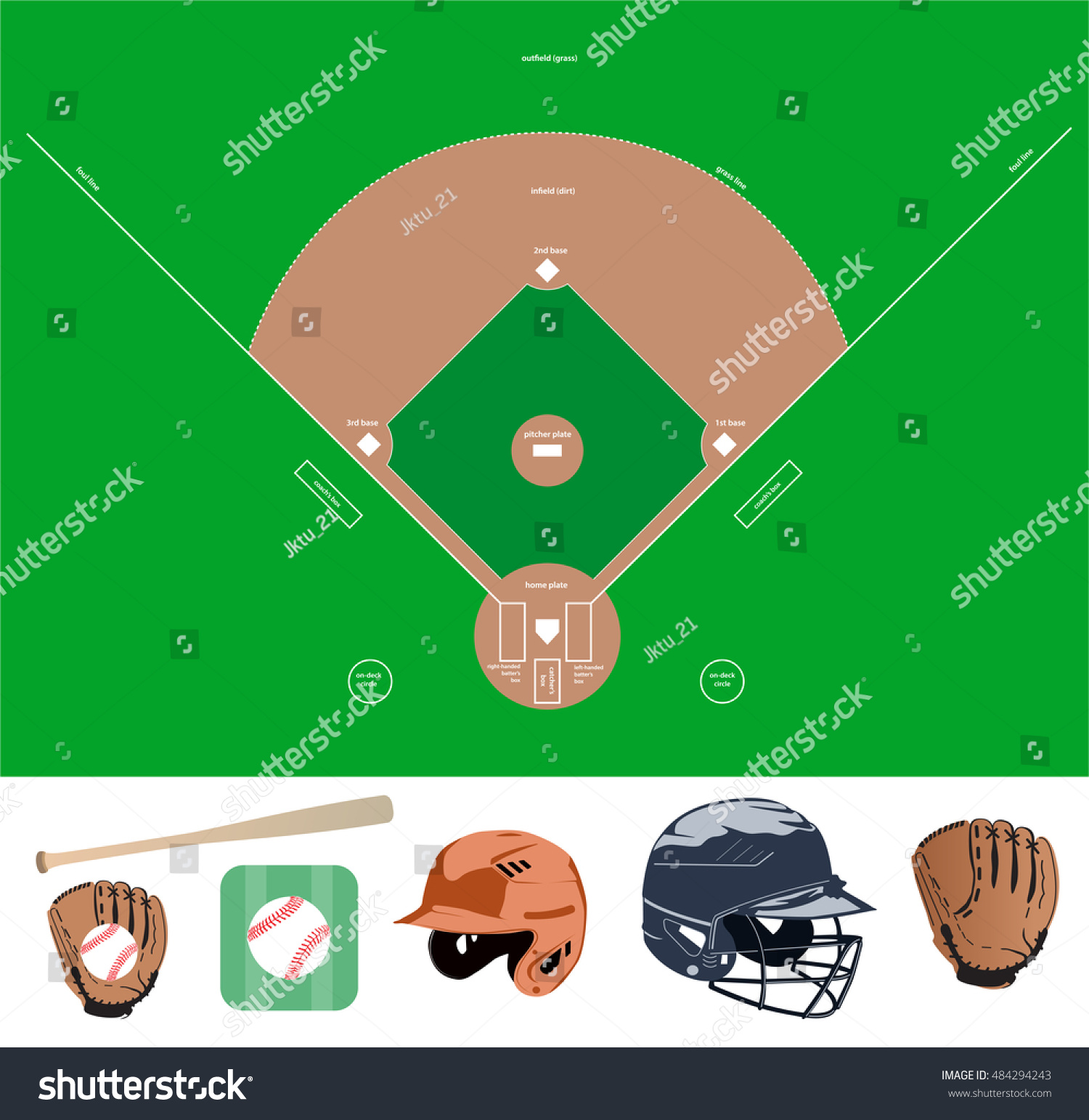 Baseball Field Stuff Icons Vector Set Stock Vector (Royalty Free ...