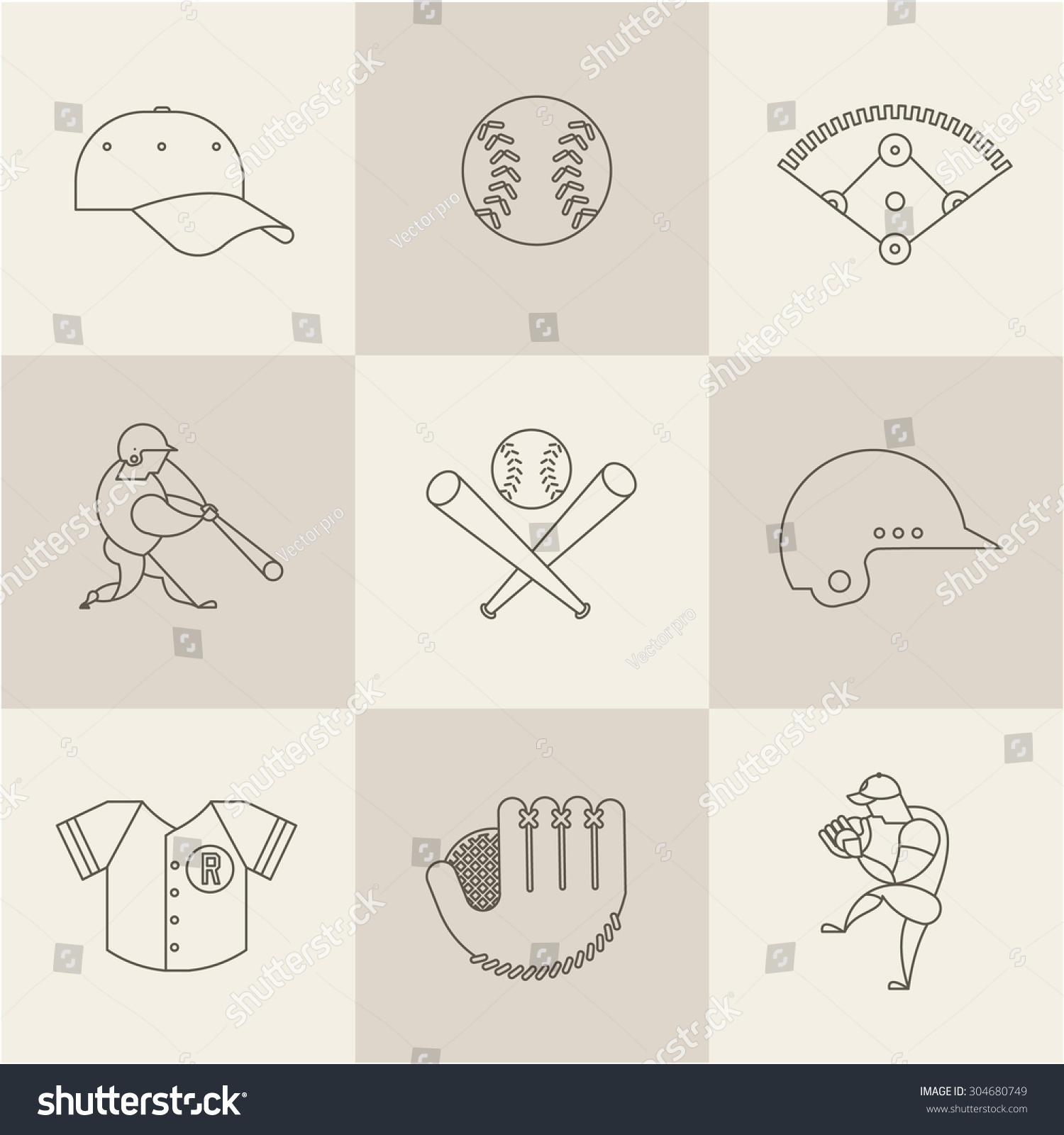 Baseball Flat Icons Stock Vector (Royalty Free) 304680749 | Shutterstock
